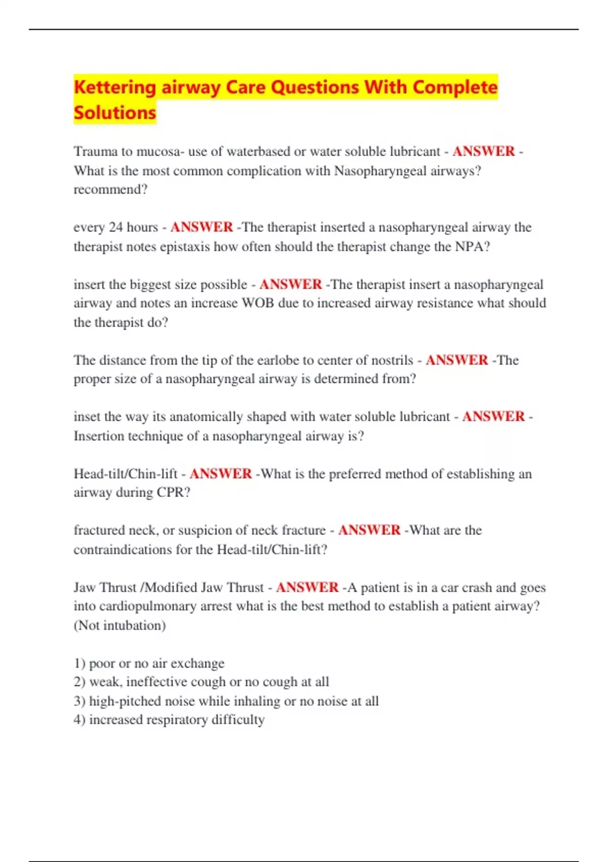 Kettering airway Care Questions With Complete Solutions - Kettering ...