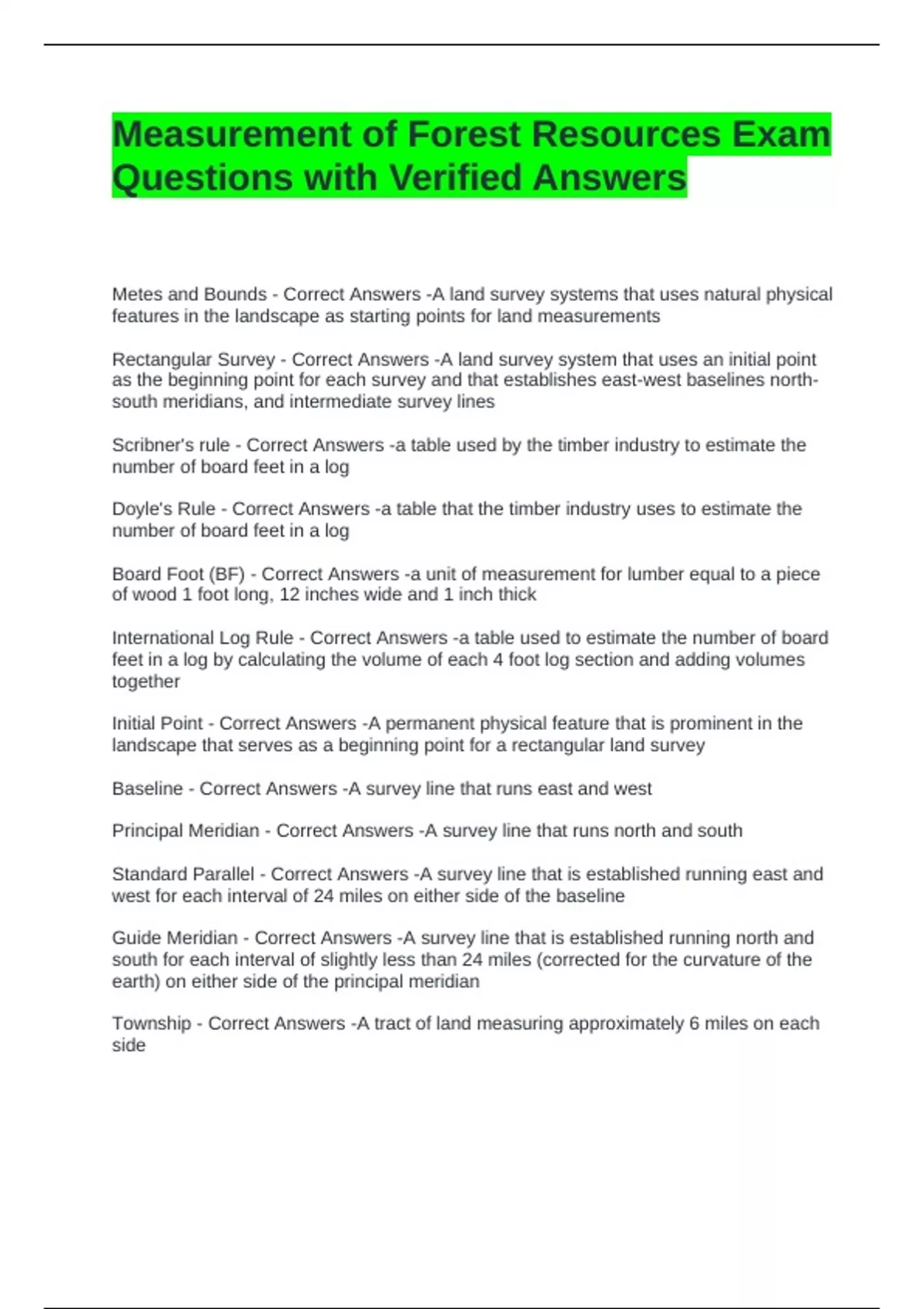 Measurement of Forest Resources Exam Questions with Verified Answers ...