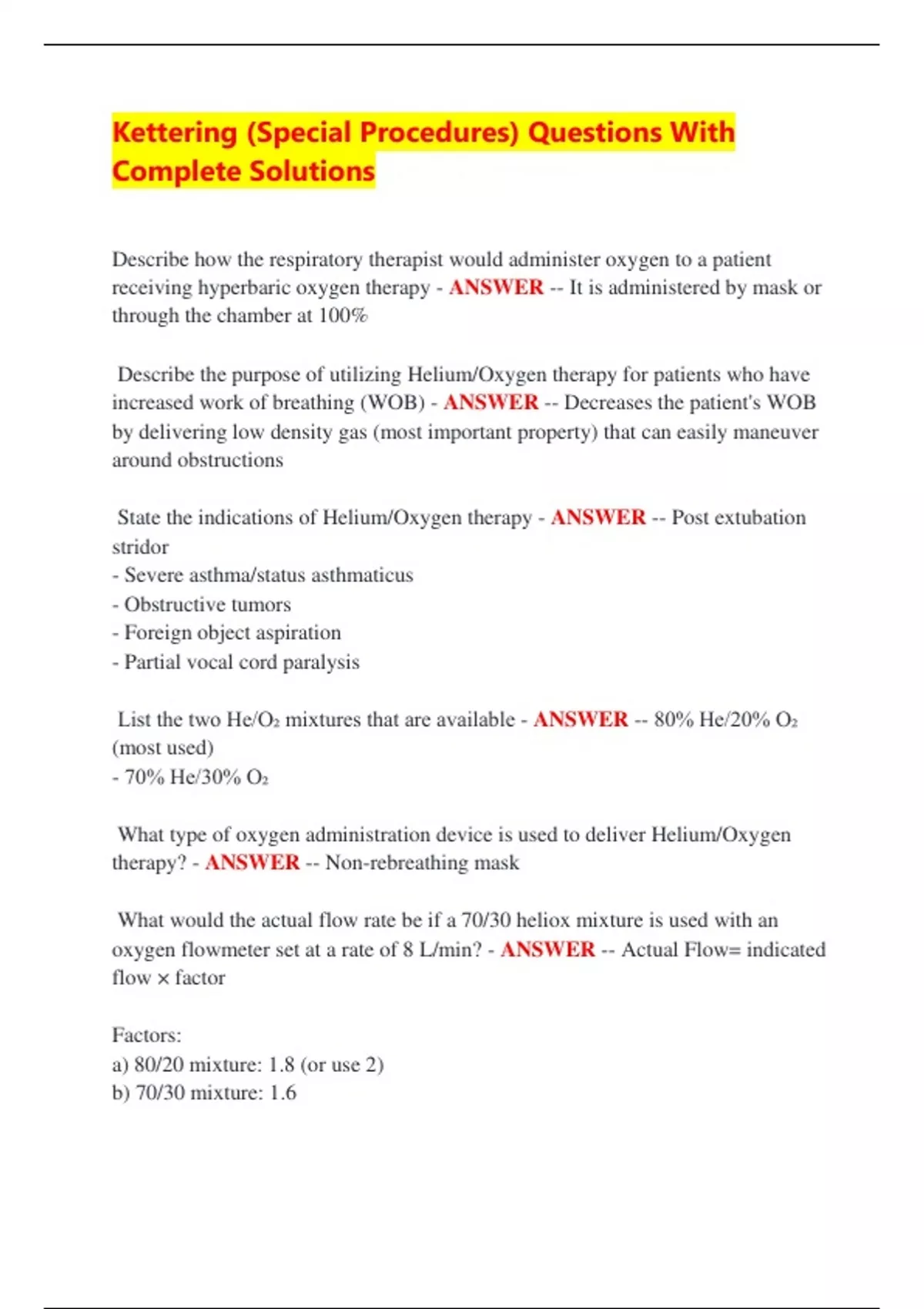 Kettering (Special Procedures) Questions With Complete Solutions ...