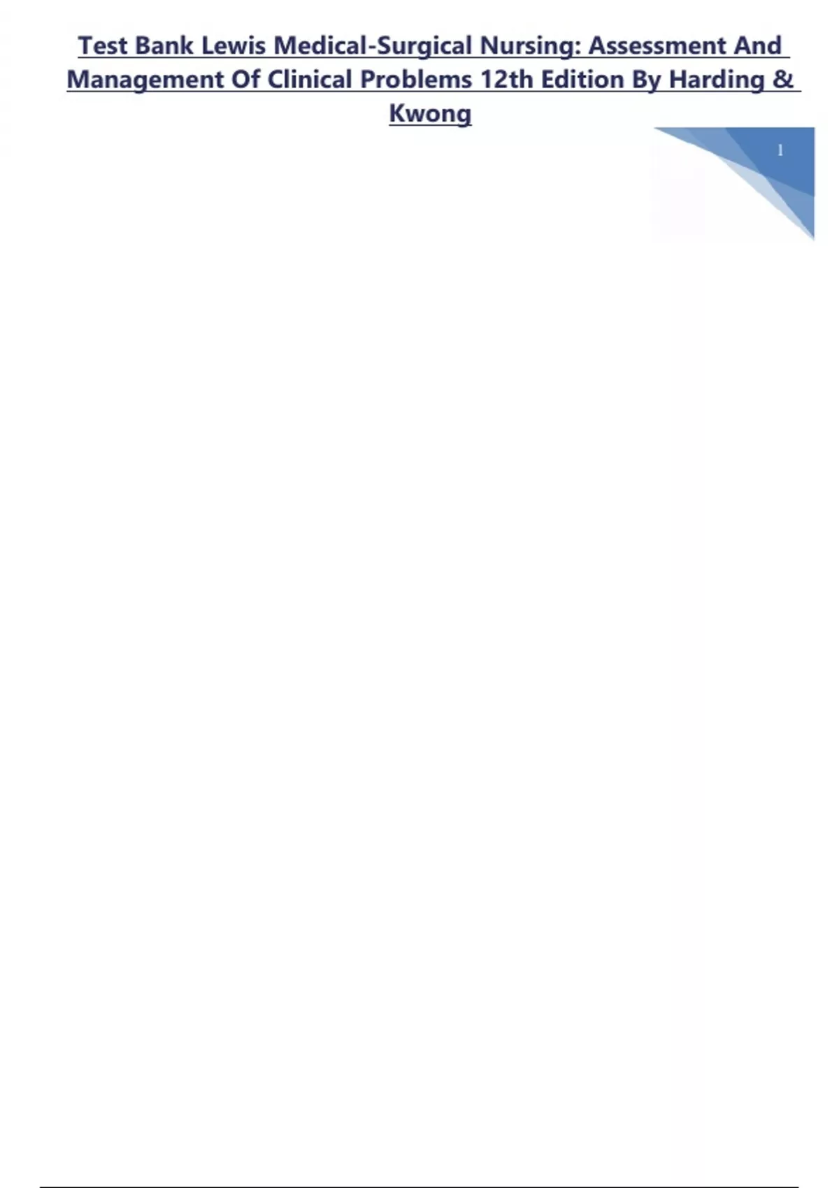 Test Bank Lewis Medical-Surgical Nursing: Assessment and Management of ...