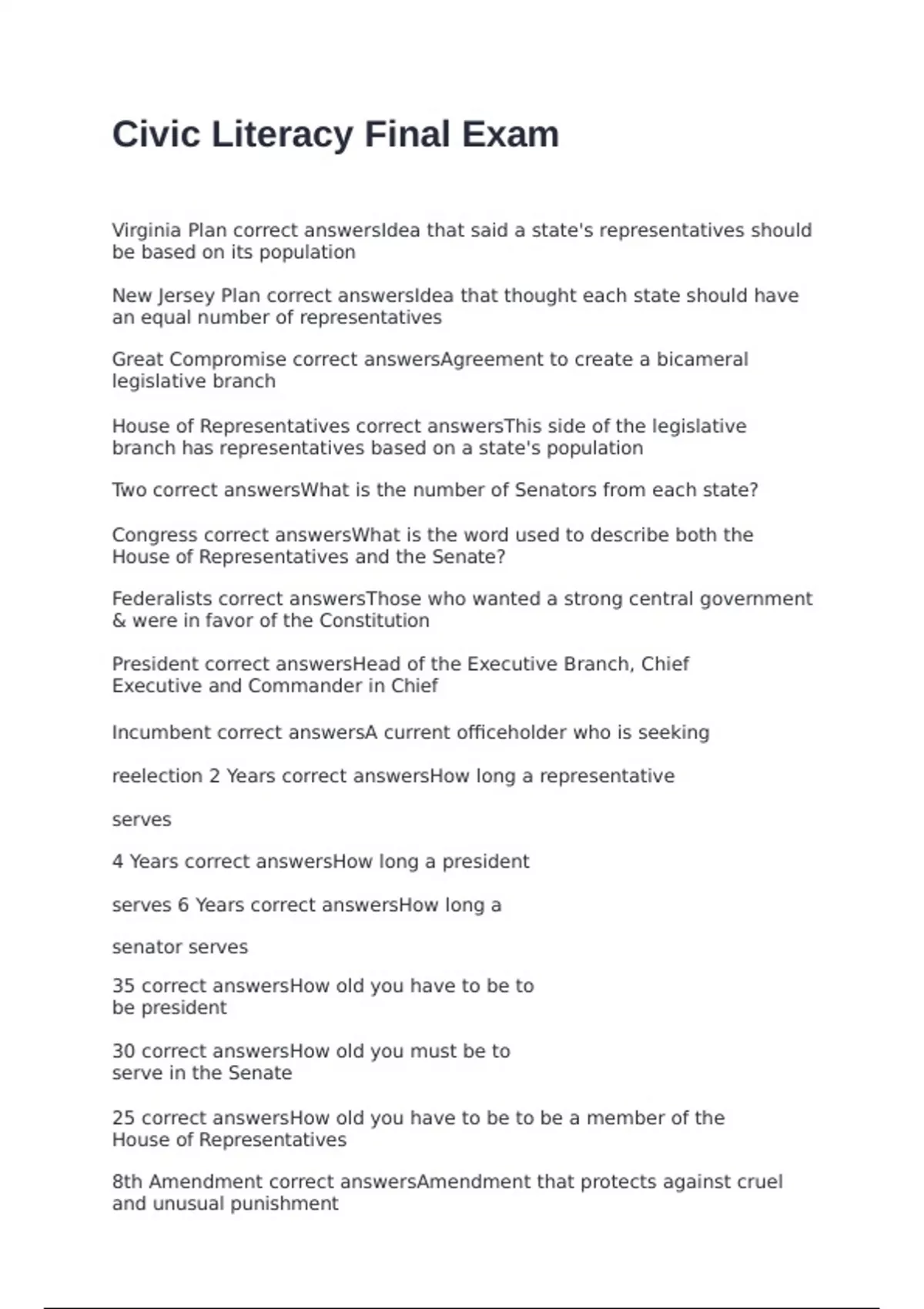 Civic Literacy Final Exam with 100% correct answers 2025 - Civic ...