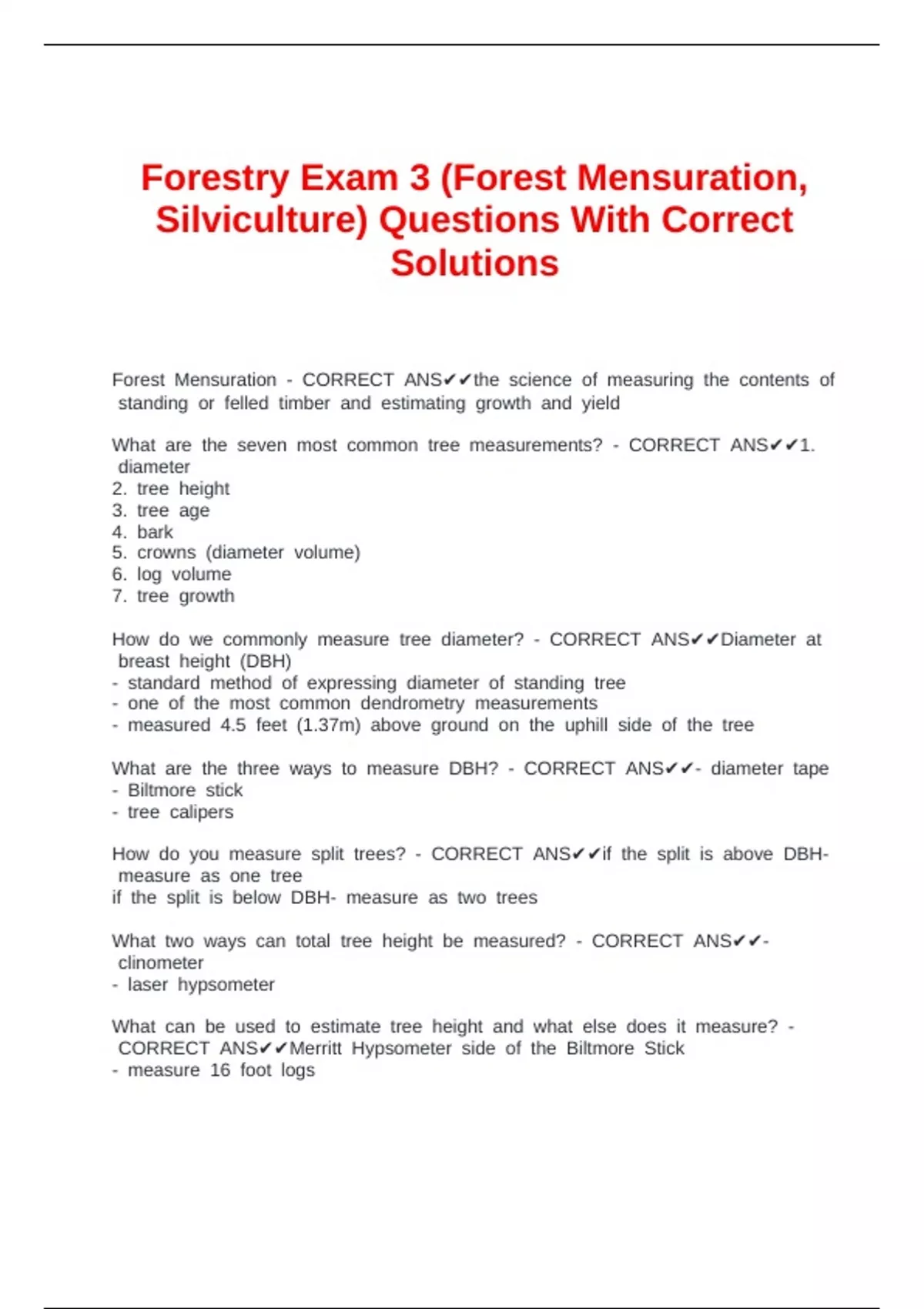 Forestry Exam 3 (Forest Mensuration, Silviculture) Questions With ...