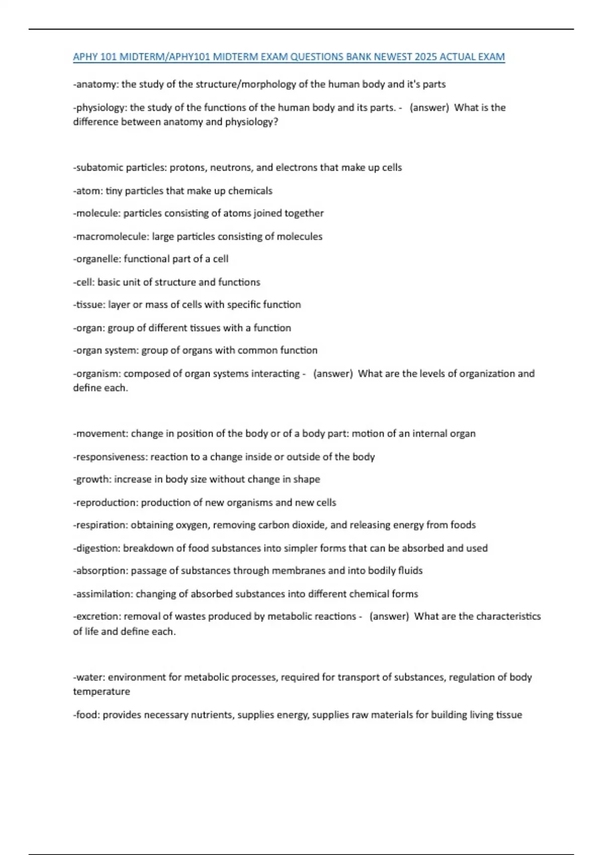 APHY 101 MIDTERM/APHY101 MIDTERM EXAM QUESTIONS BANK NEWEST 2025 ACTUAL ...
