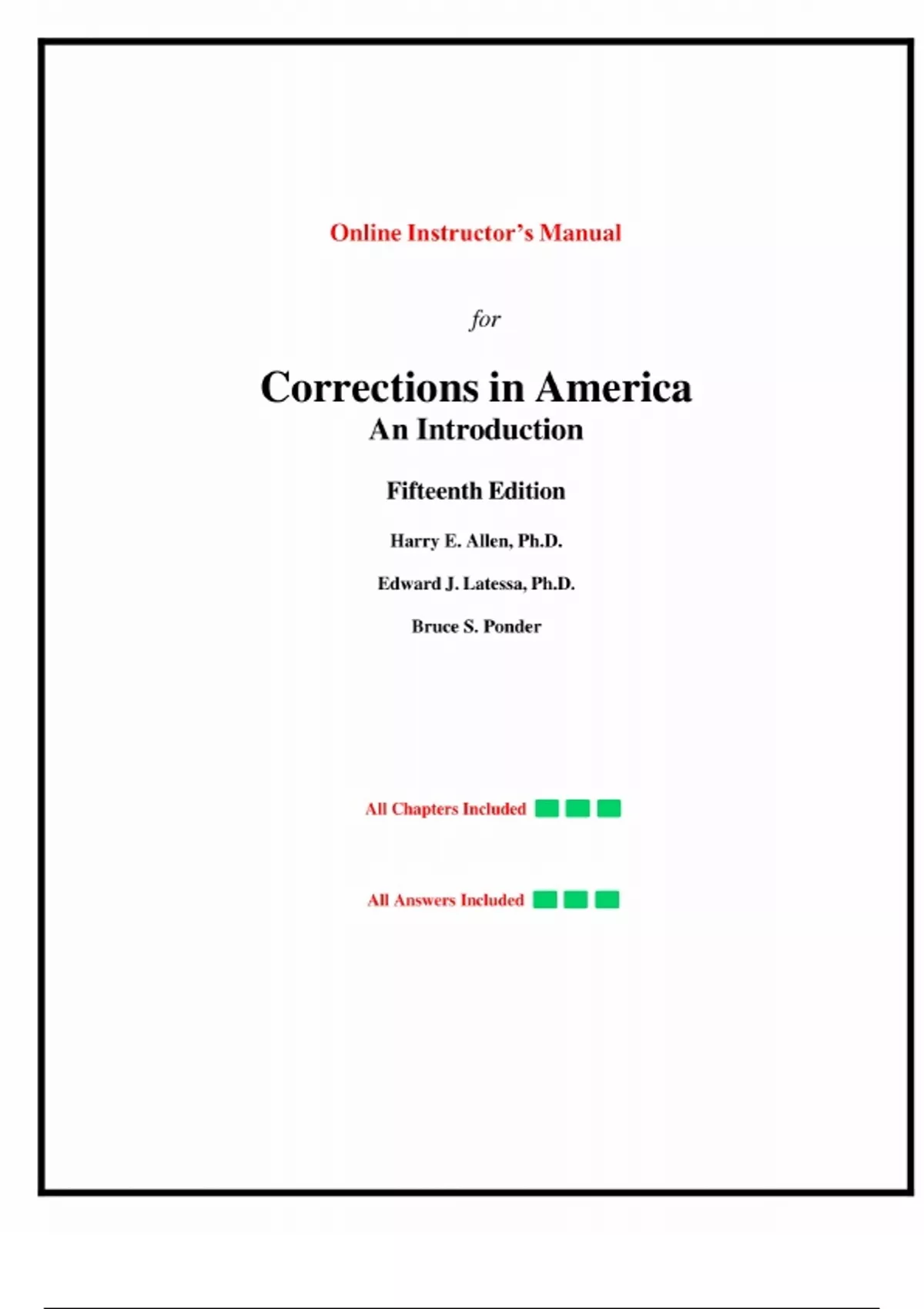 Instructor Manual For Corrections in America An Introduction 15th ...