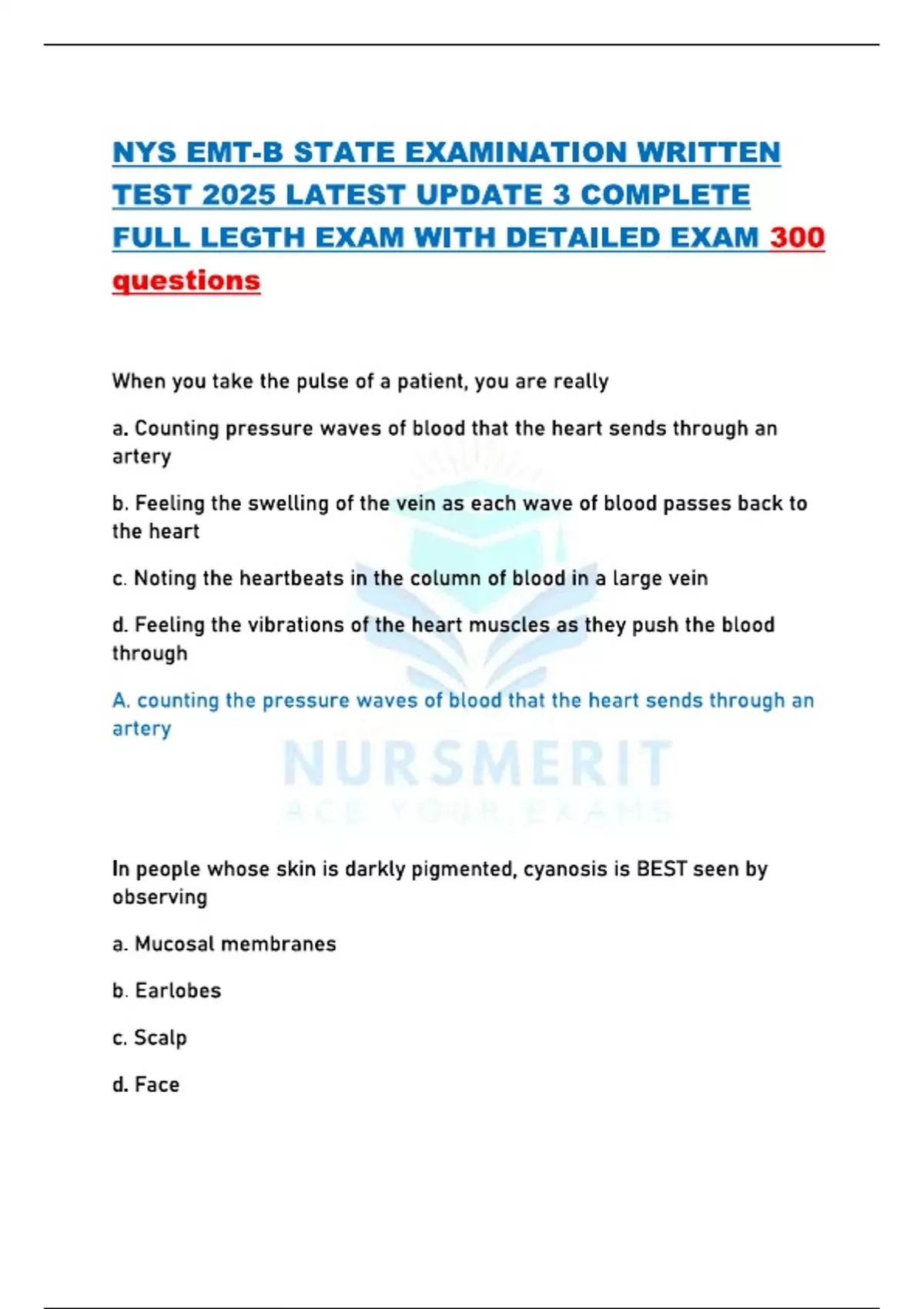 NYS EMT-B STATE EXAMINATION WRITTEN TEST 2025 LATEST UPDATE 3 COMPLETE ...