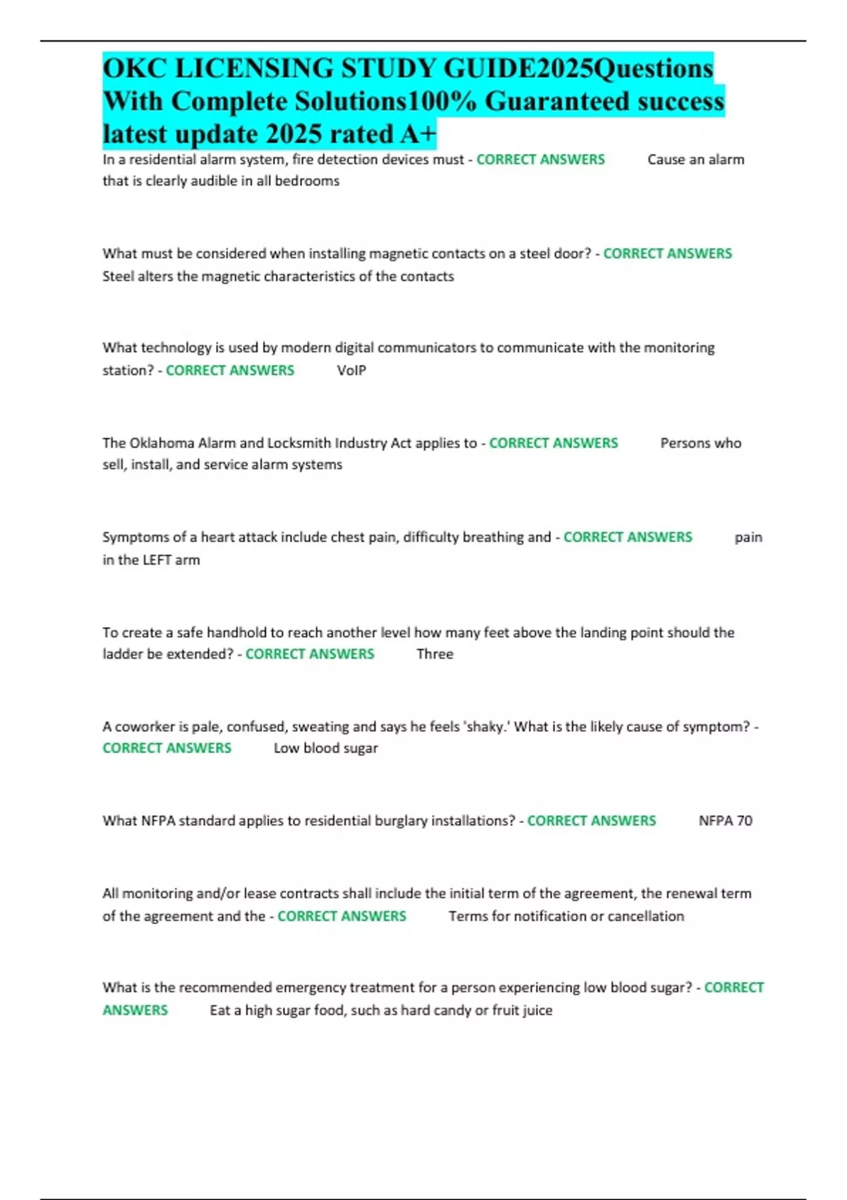 Summary OKC LICENSING STUDY GUIDE2025Questions With Complete ...
