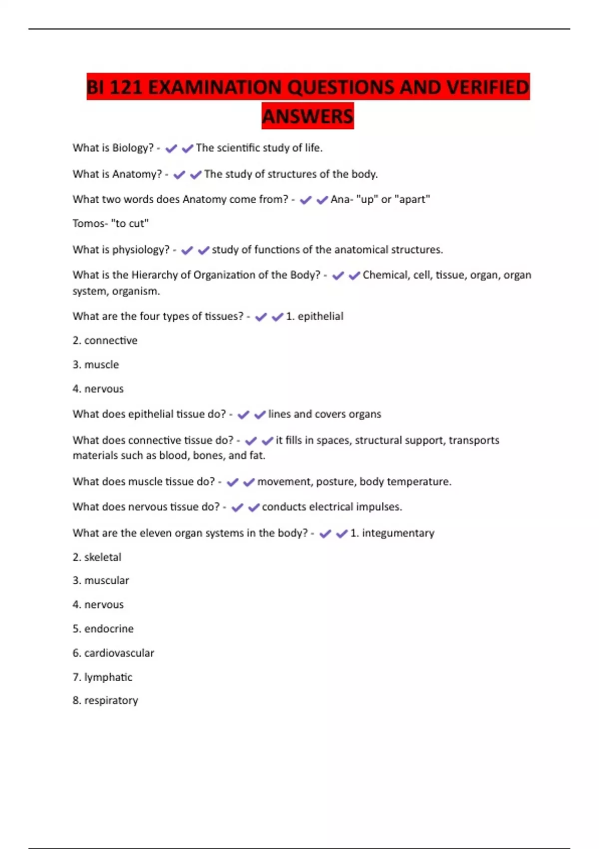 BI 121 Success Pack 2025 | Graded A+ Quizzes and Full Verified ...