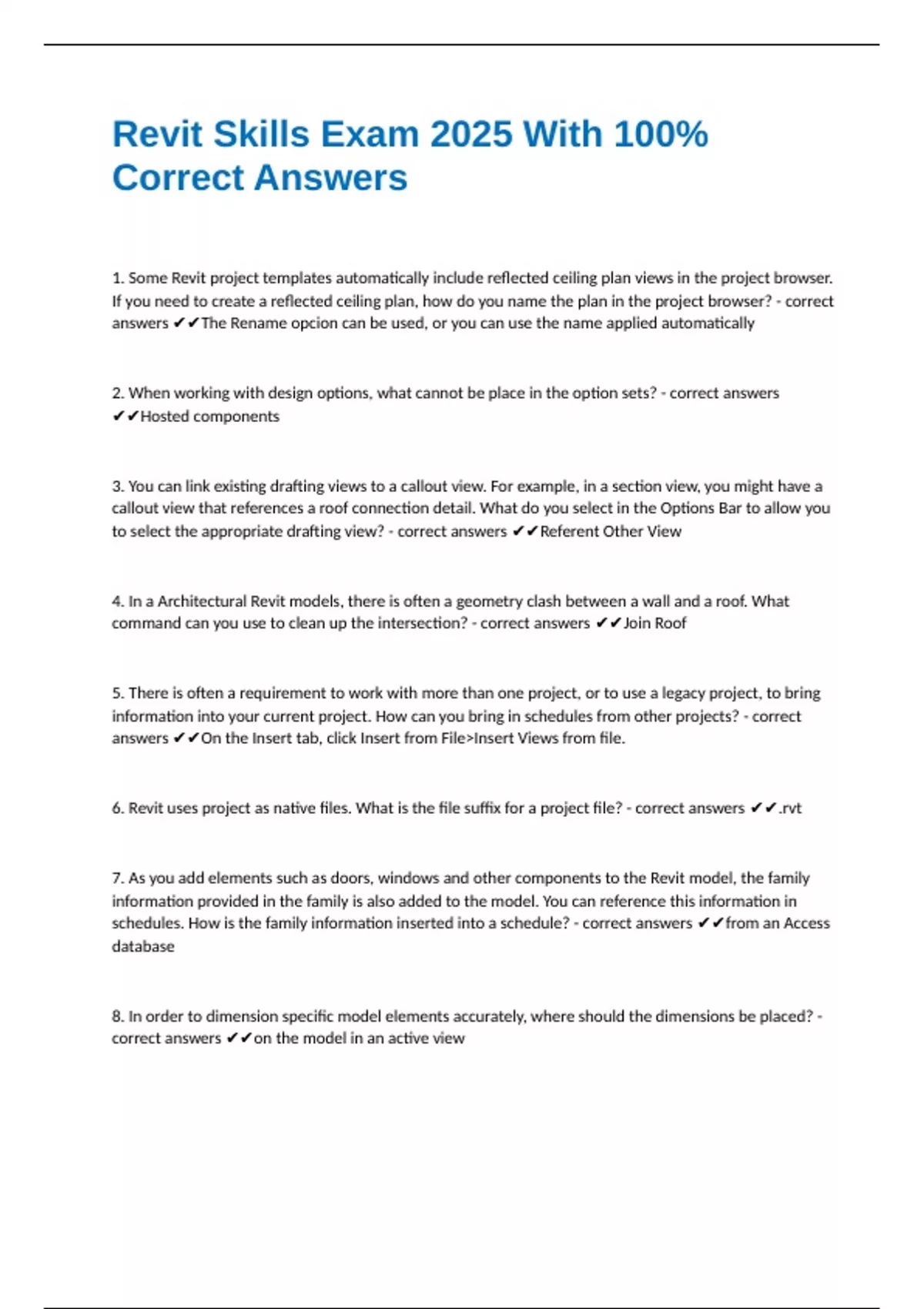 Revit Skills Exam 2025 With 100% Correct Answers - Revit Skills E ...