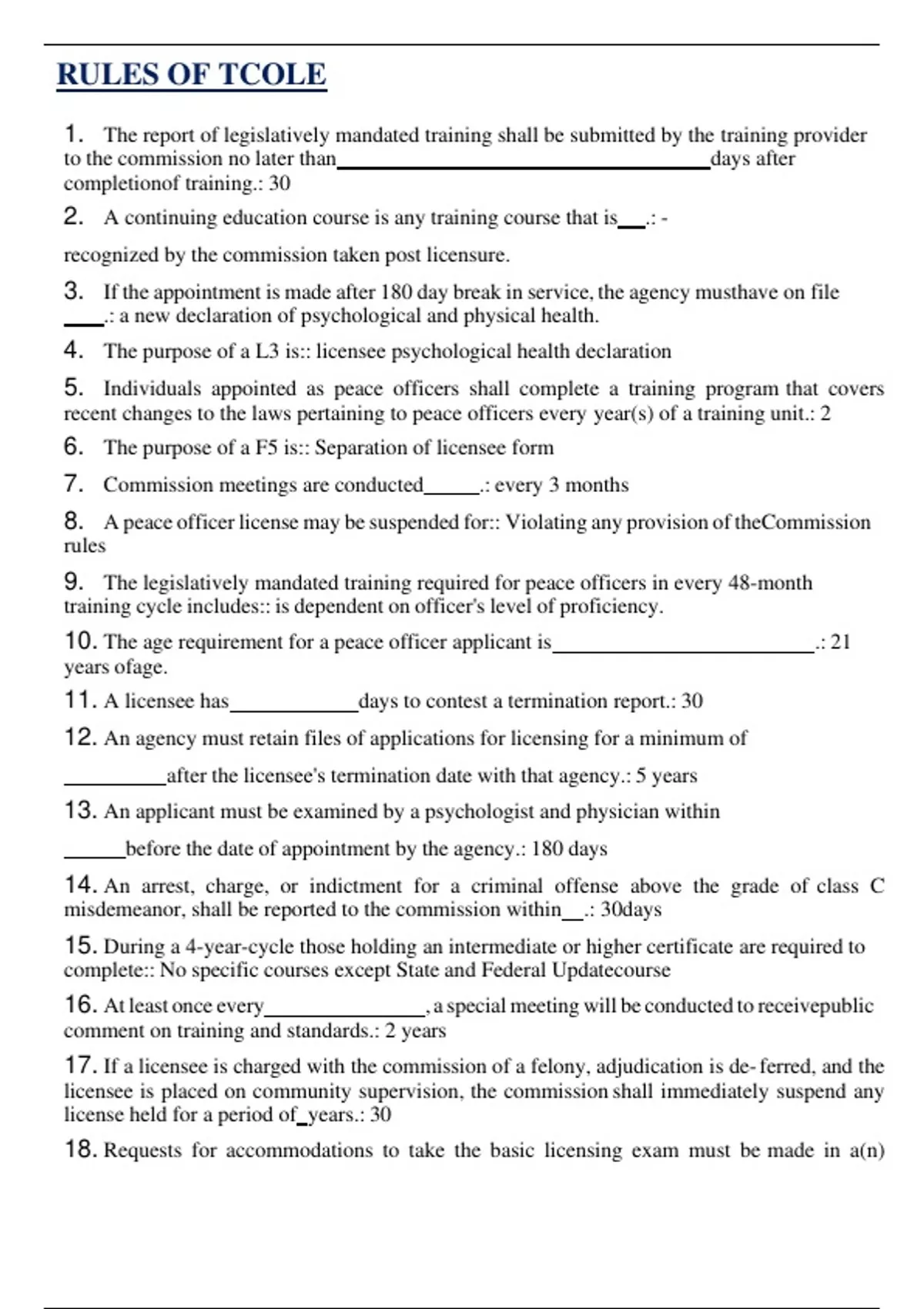 RULES OF TCOLE (LATEST 2025) | QUESTIONS & VERIFIED ANSWERS WITH FULL ...
