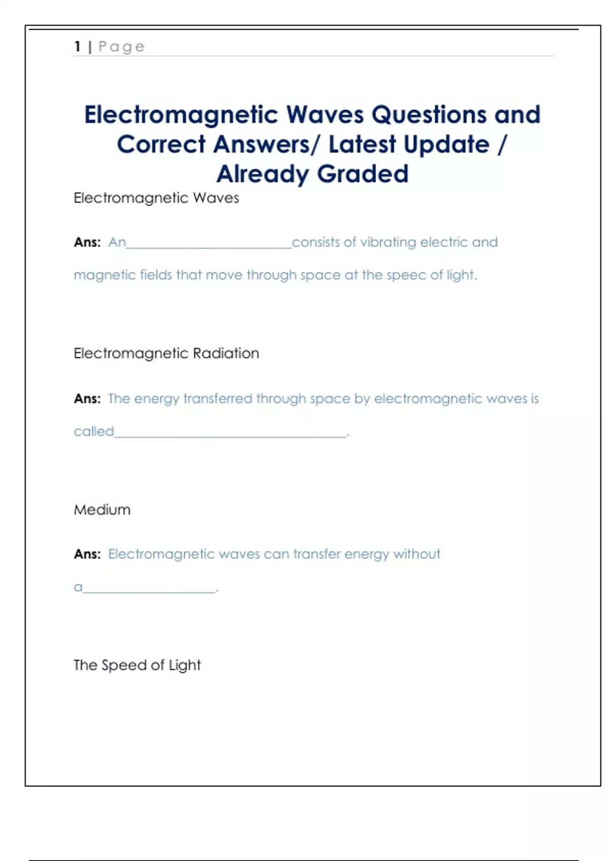 Electromagnetic Waves Questions and Correct Answers/ Latest Update ...