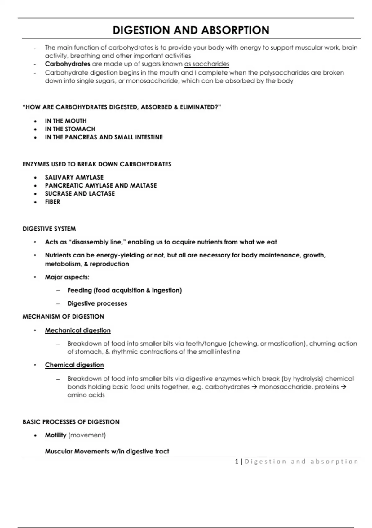 Digestion summary for biology 2025 cheet sheet - Biology 121 - Stuvia US