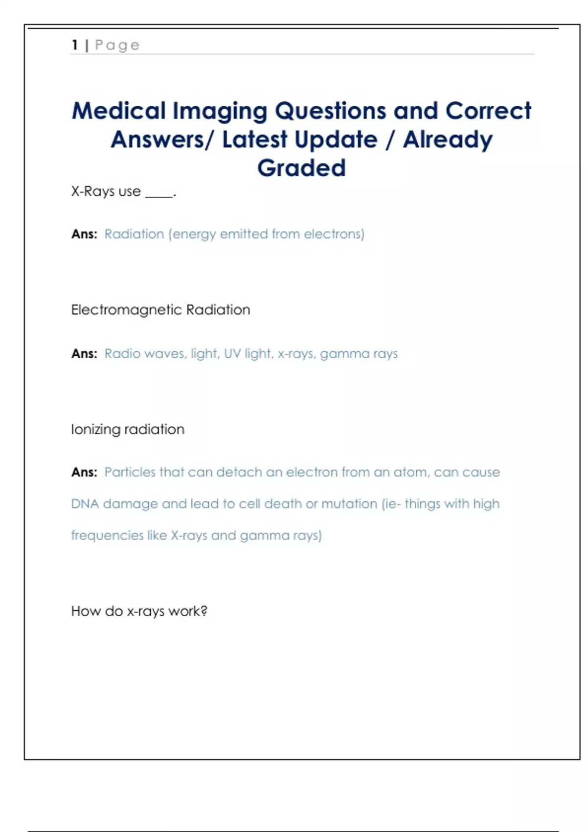 Medical Imaging Questions and Correct Answers/ Latest Update / Already ...