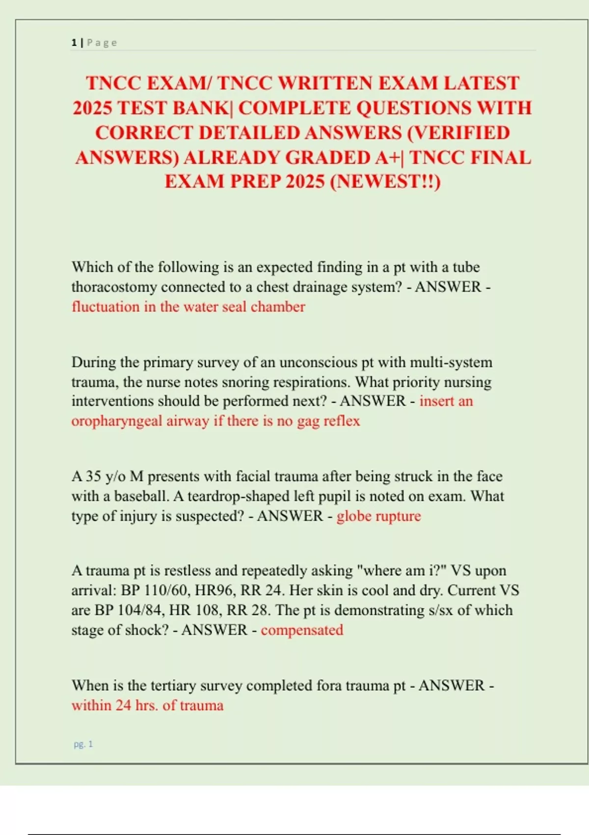 TNCC EXAM/ TNCC WRITTEN EXAM NEWEST 2025 ACTUAL EXAM TEST BANK ...