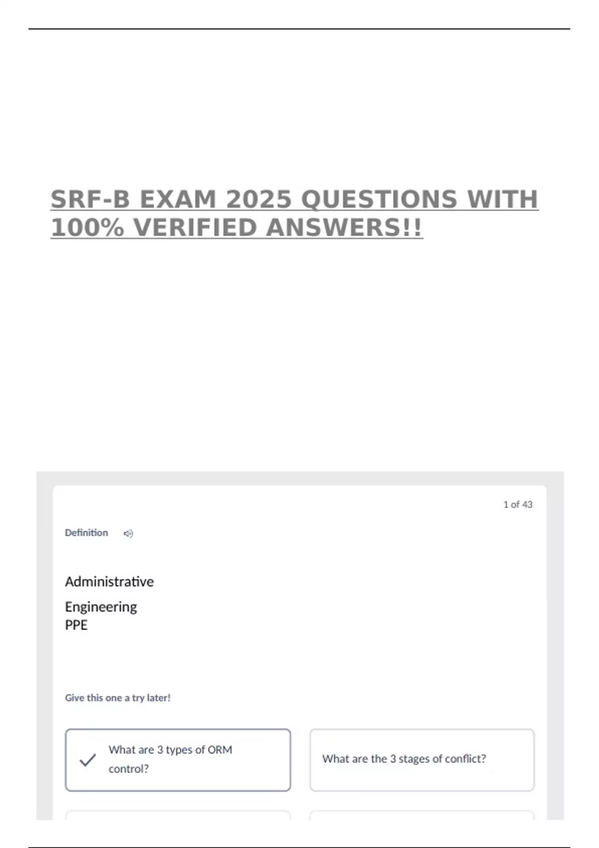 SRF-B EXAM 2025 QUESTIONS WITH 100% VERIFIED ANSWERS!! - SRF-B - Stuvia US