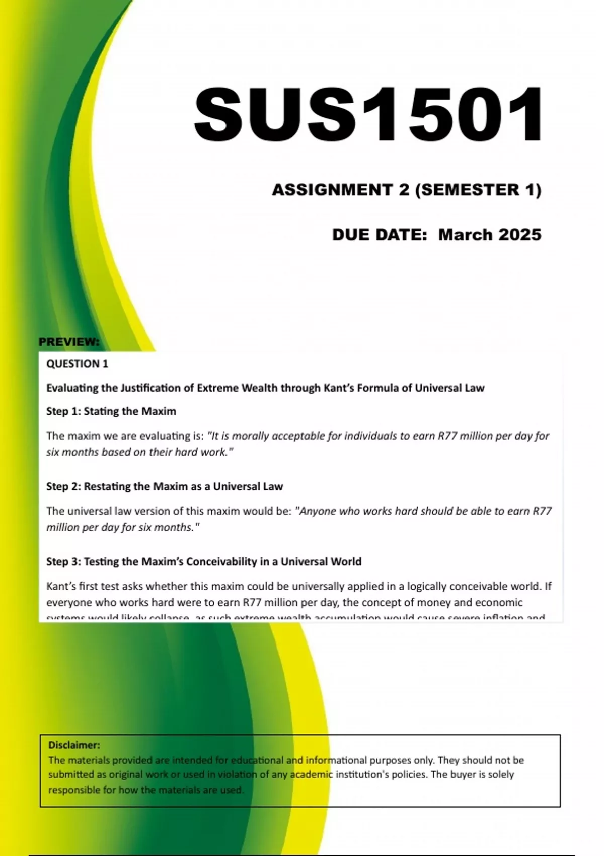 SUS1501 Assignment 2 (COMPLETE ANSWERS) Semester 1 2025 - DUE March ...