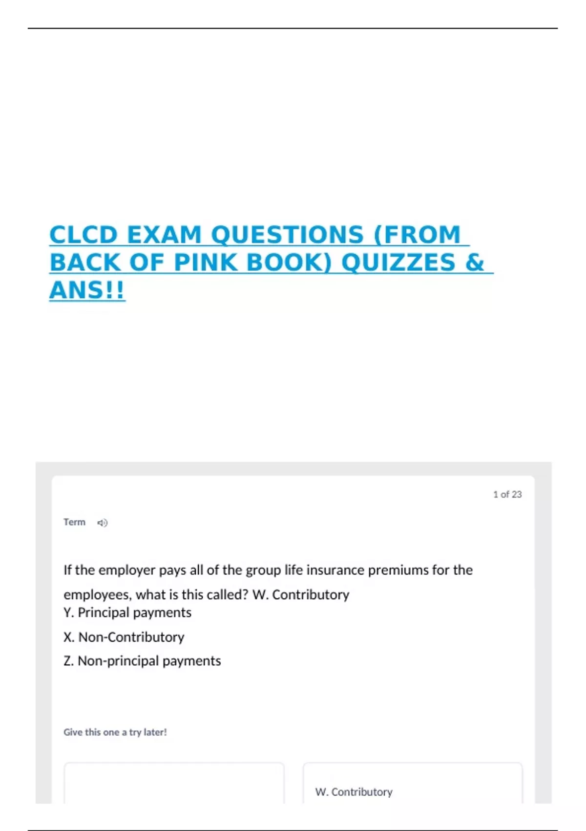 CLCD EXAM QUESTIONS (FROM BACK OF PINK BOOK) QUIZZES & ANS!! - CLCD ...