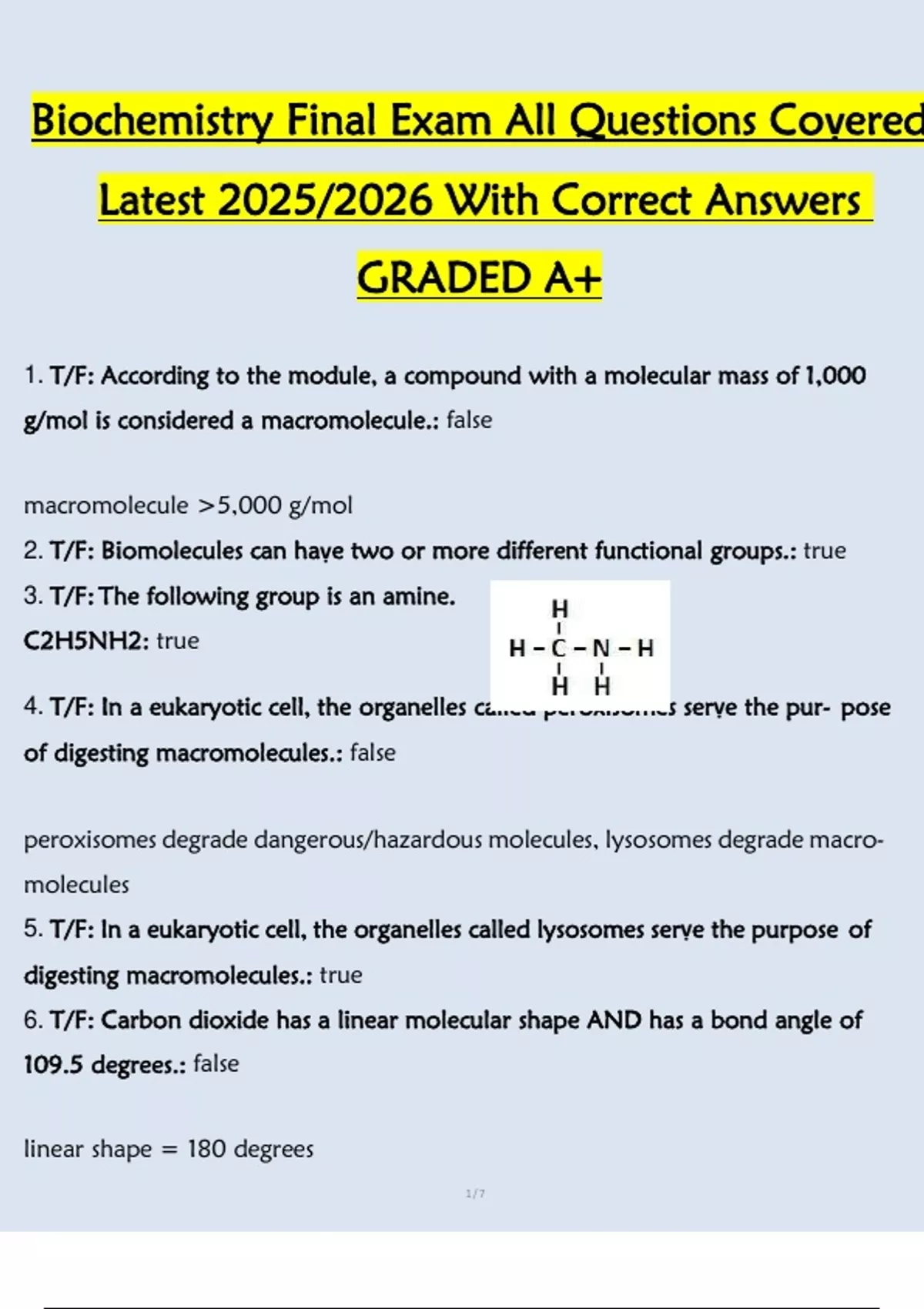 BUNDLE for Biochemistry Module 1,2,3,4,5,6,7,8 Exam Complete Revised ...