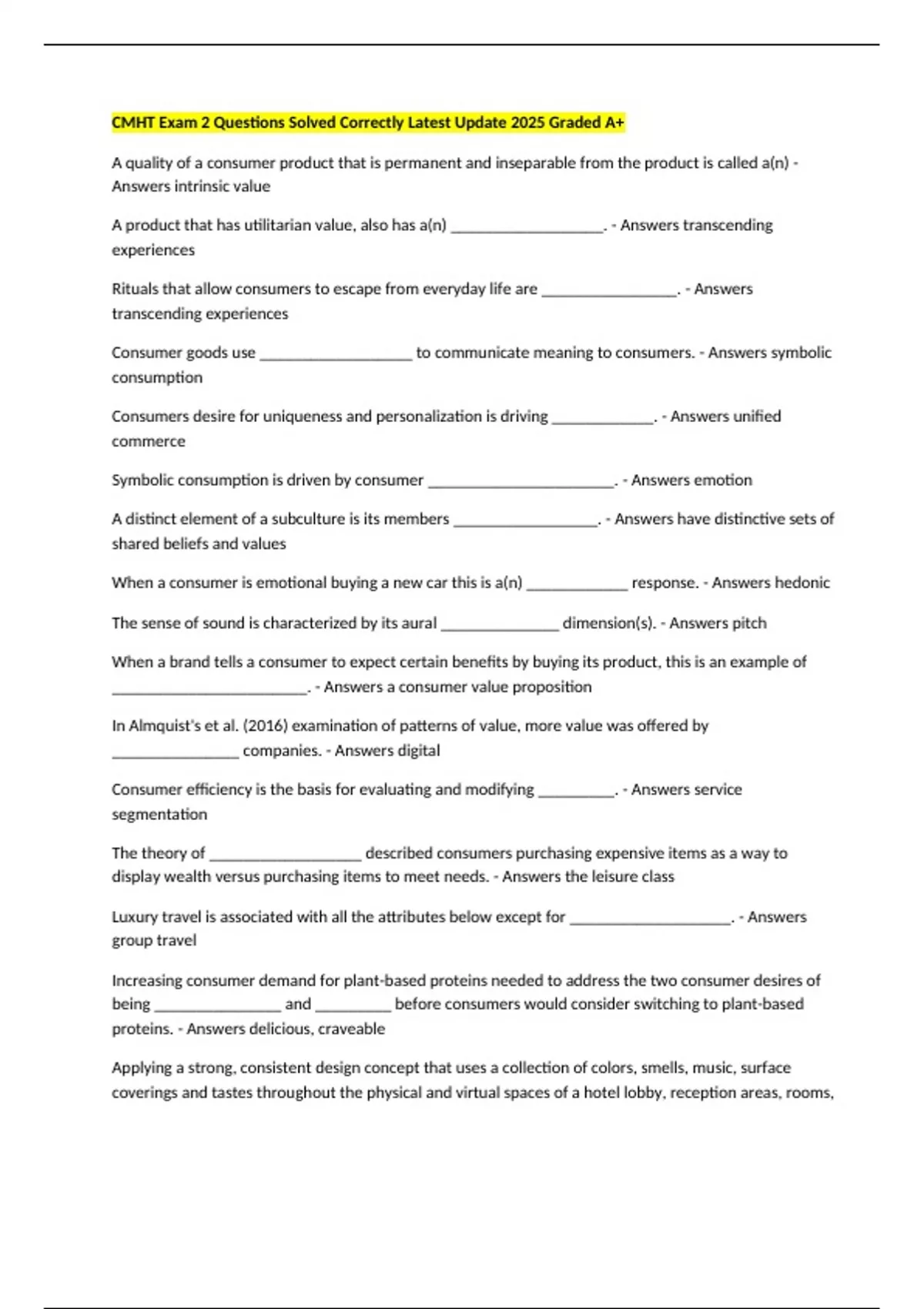 CMHT Exam 2 Questions Solved Correctly Latest Update 2025 Graded A+ ...