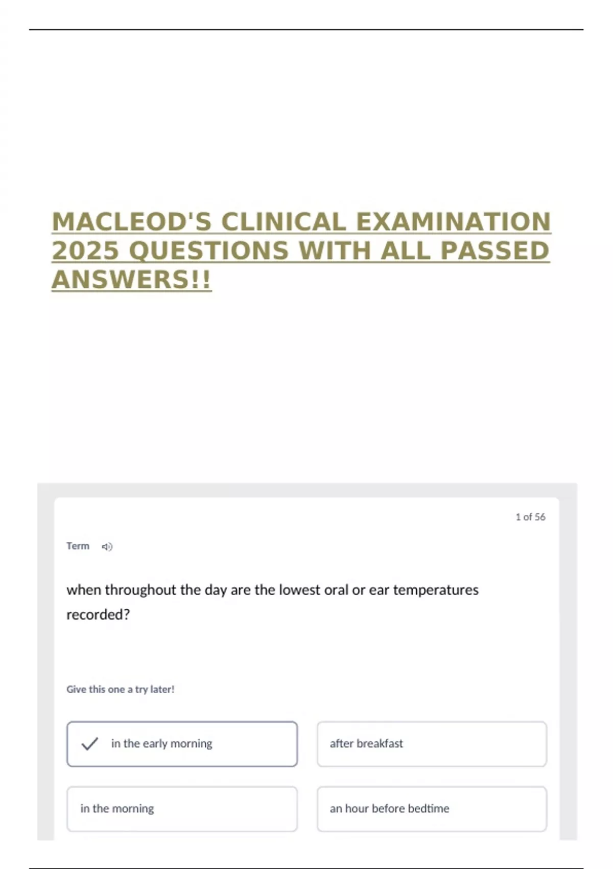 MACLEOD'S CLINICAL EXAMINATION 2025 QUESTIONS WITH ALL PASSED ANSWERS ...