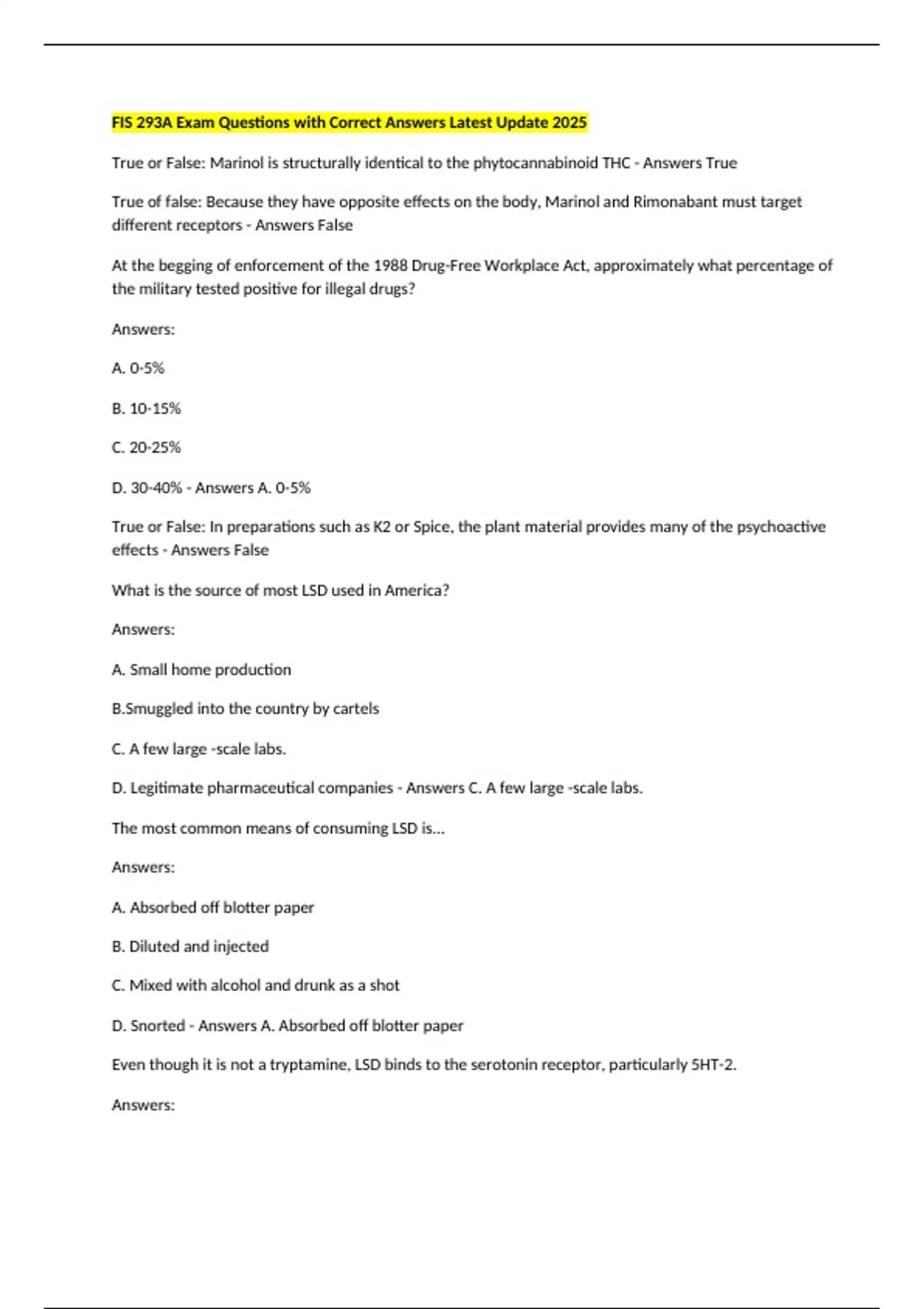 FIS 293A Exam Questions with Correct Answers Latest Update 2025 - FIS ...