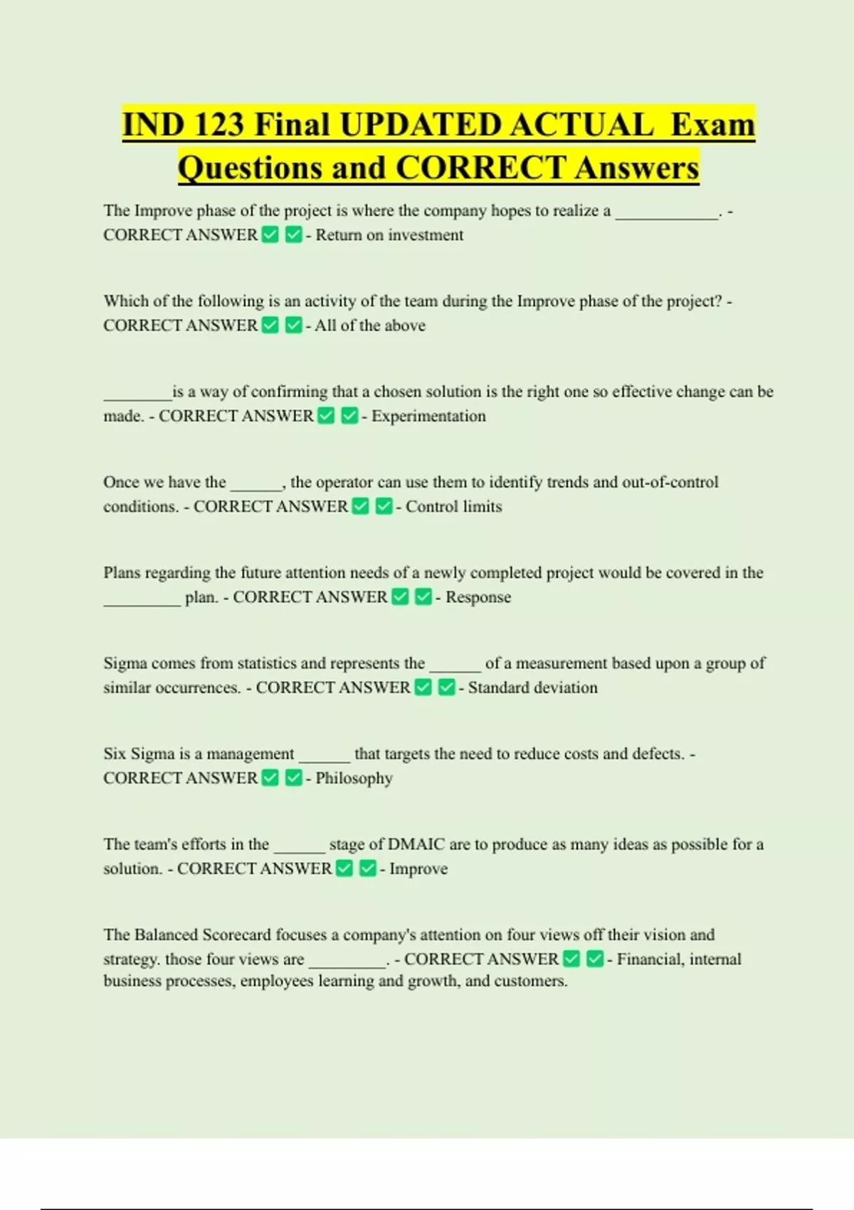 IND 123 Bundled Exam Questions WITH CORRECT Answers - Stuvia US