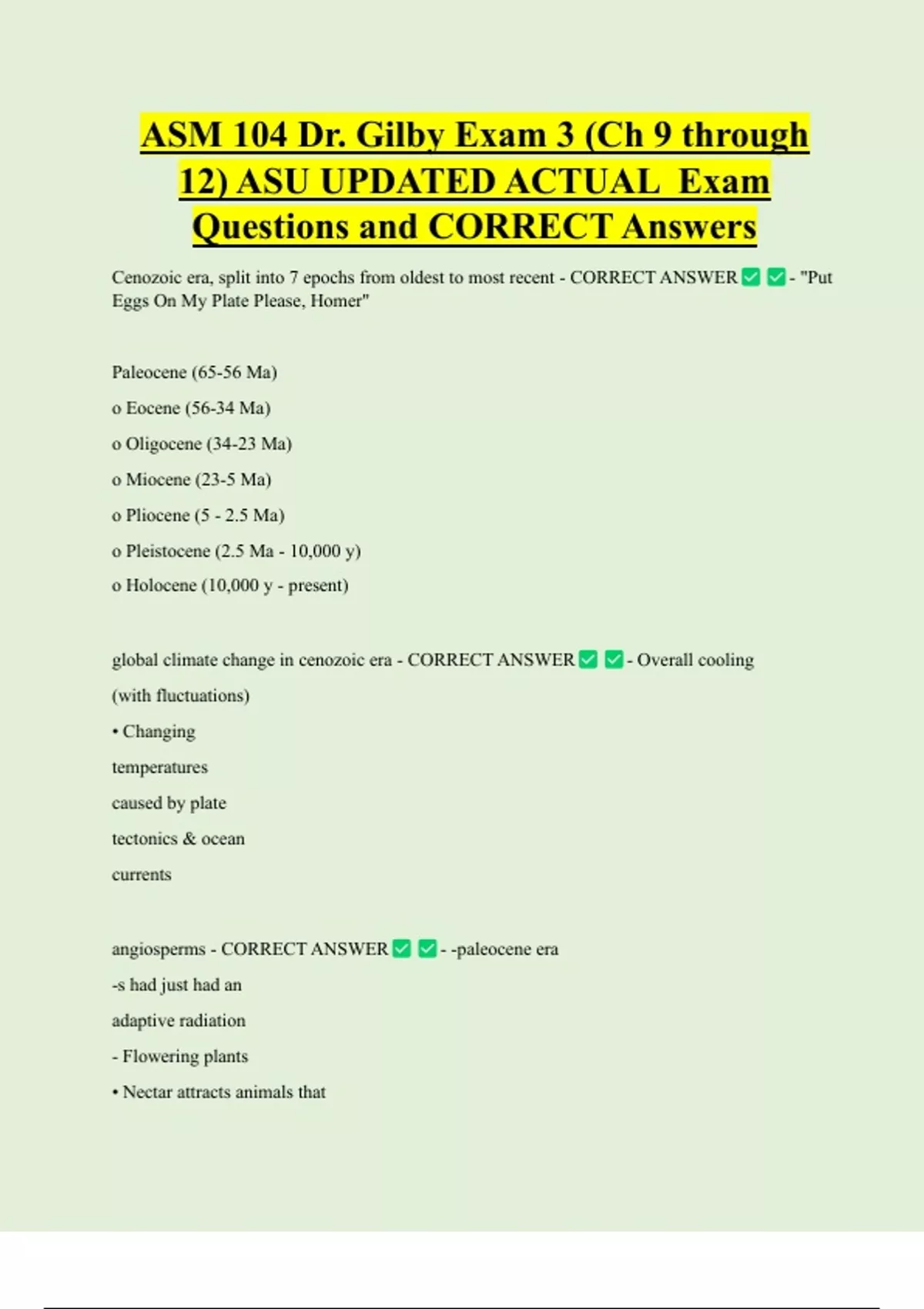 ASM 104 Dr. Gilby Exam 3 (Ch 9 through 12) ASU UPDATED ACTUAL Exam Questions and CORRECT Answers ...