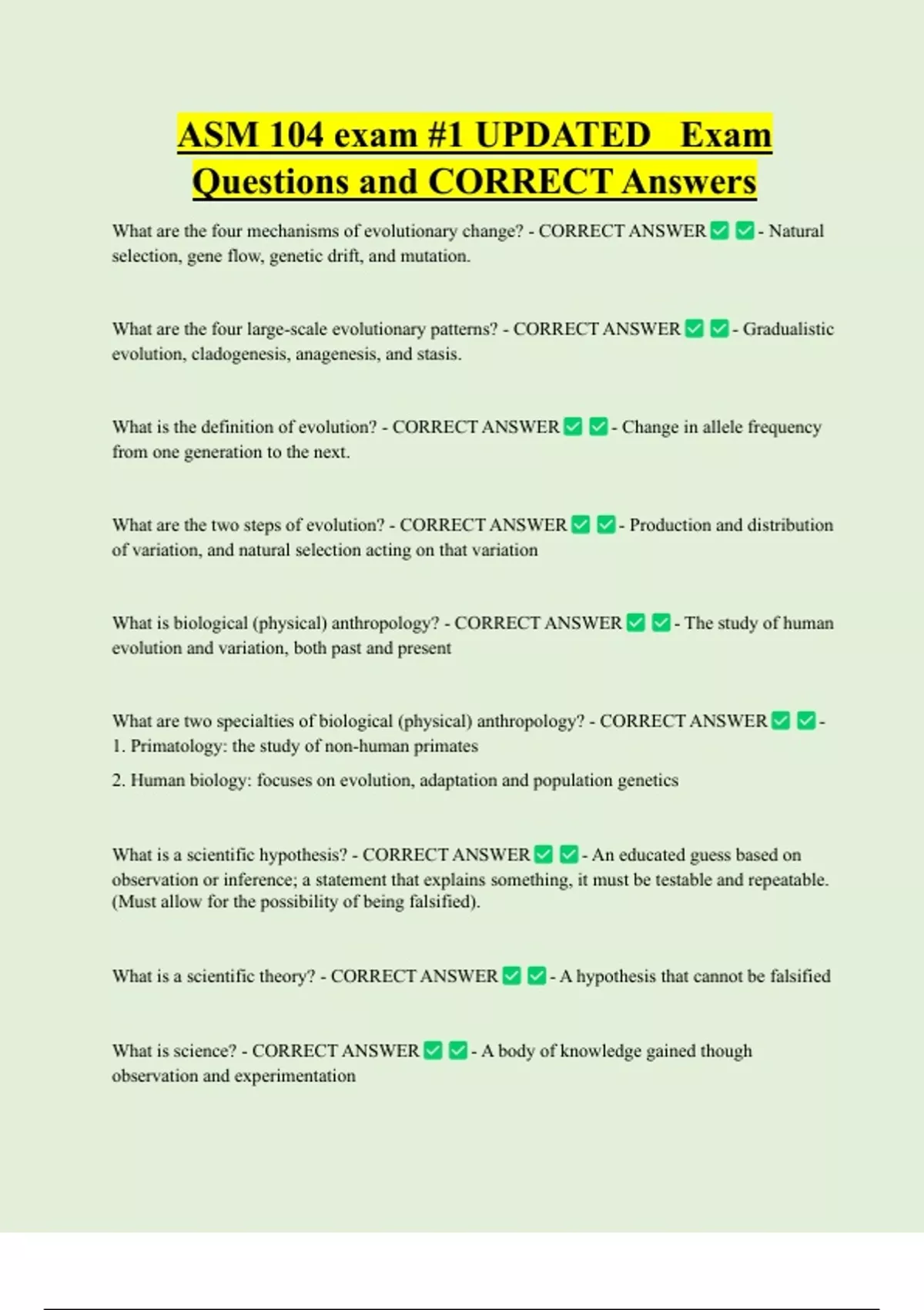 ASM 104 exam #1 UPDATED Exam Questions and CORRECT Answers - ASM 104 - Stuvia US
