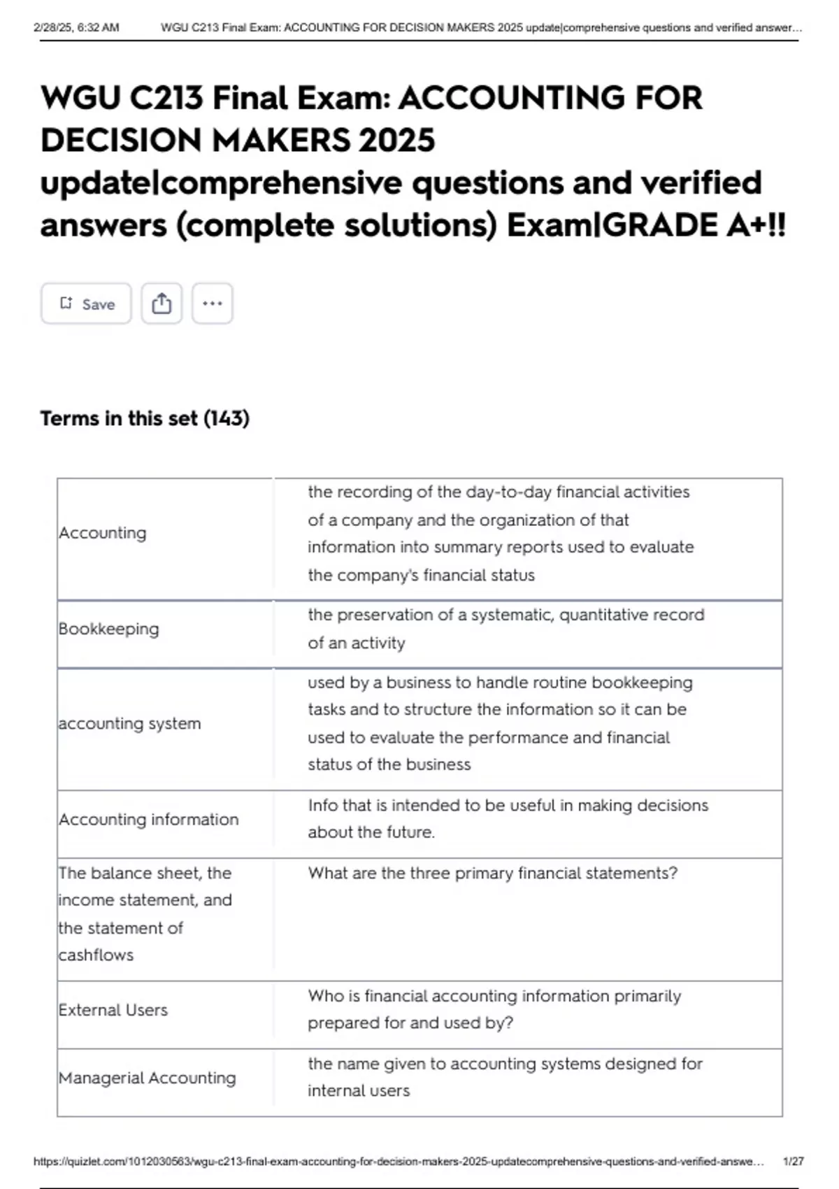WGU C213 Final Exam: ACCOUNTING FOR DECISION MAKERS 2025 update ...