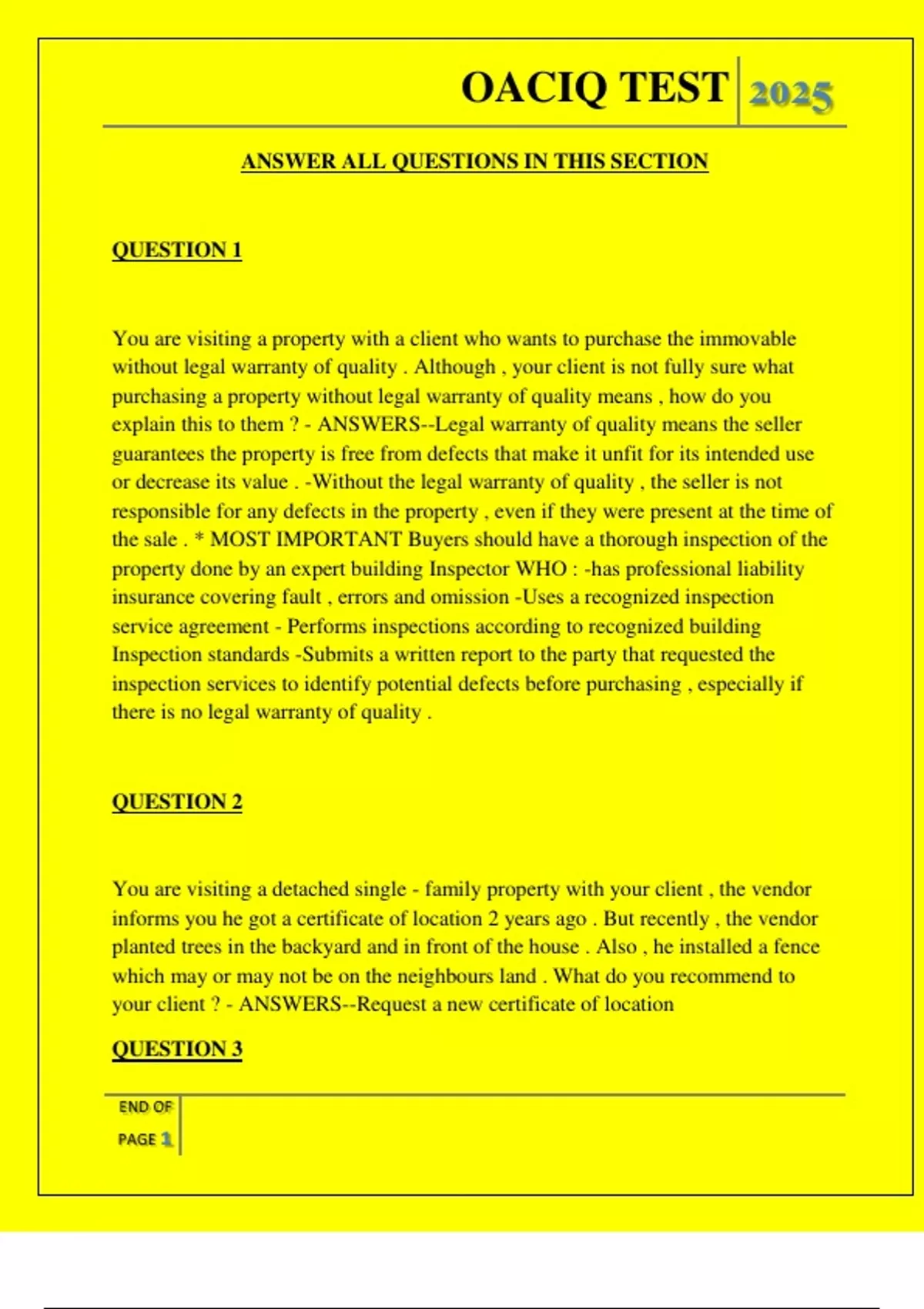 OACIQ TEST QUESTIONS AND ANSWERS 2025 - OACIQ - Stuvia US