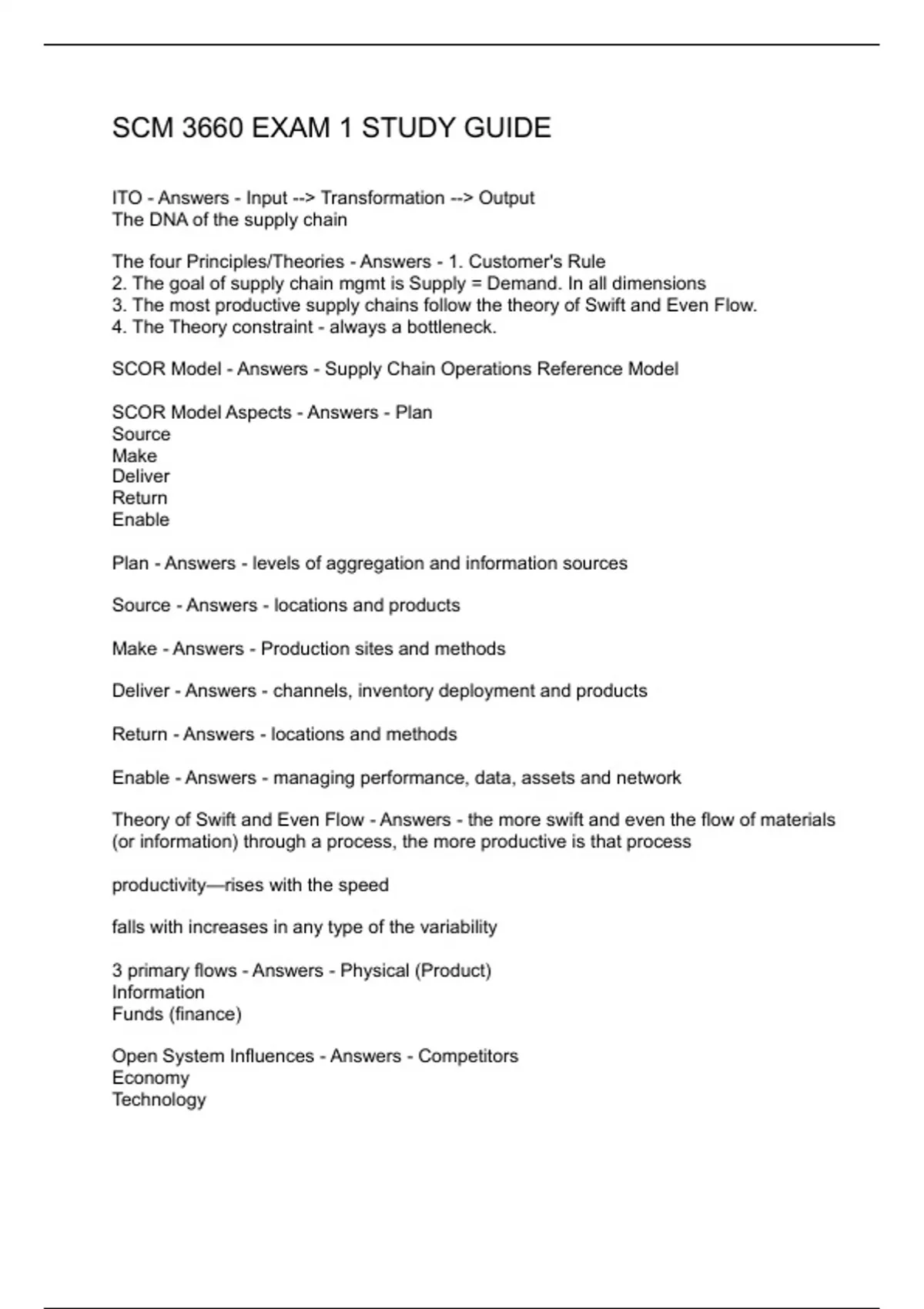 SCM 3660 EXAM 1 STUDY GUIDE - SCM 3660 - Stuvia US