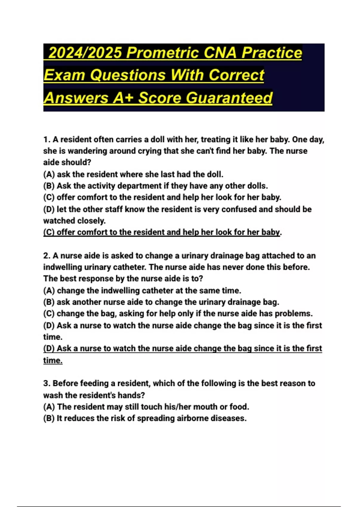 2024/2025 Prometric CNA Practice Exam Questions With Correct Answers A+ Score Guaranteed - CNA ...