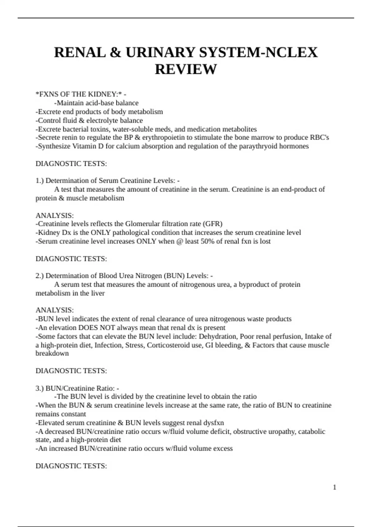 RENAL & URINARY SYSTEM NCLEX REVIEW - RENAL & URINARY SYSTEM-NCLEX ...