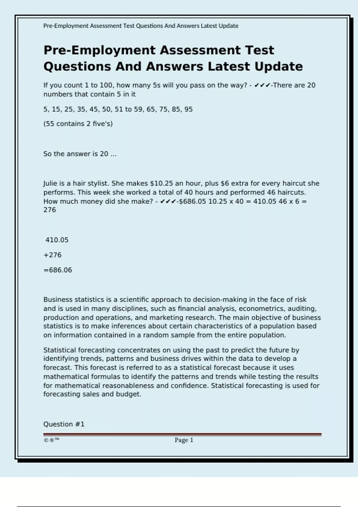 Pre-Employment Assessment Test Questions And Answers Latest Update ...