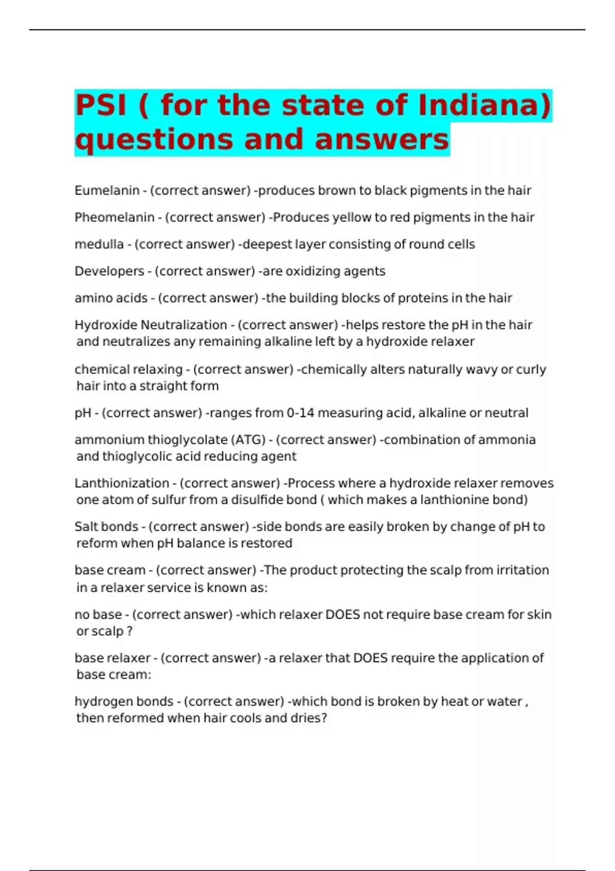 PSI ( for the state of Indiana) questions and answers - PSI - Stuvia US