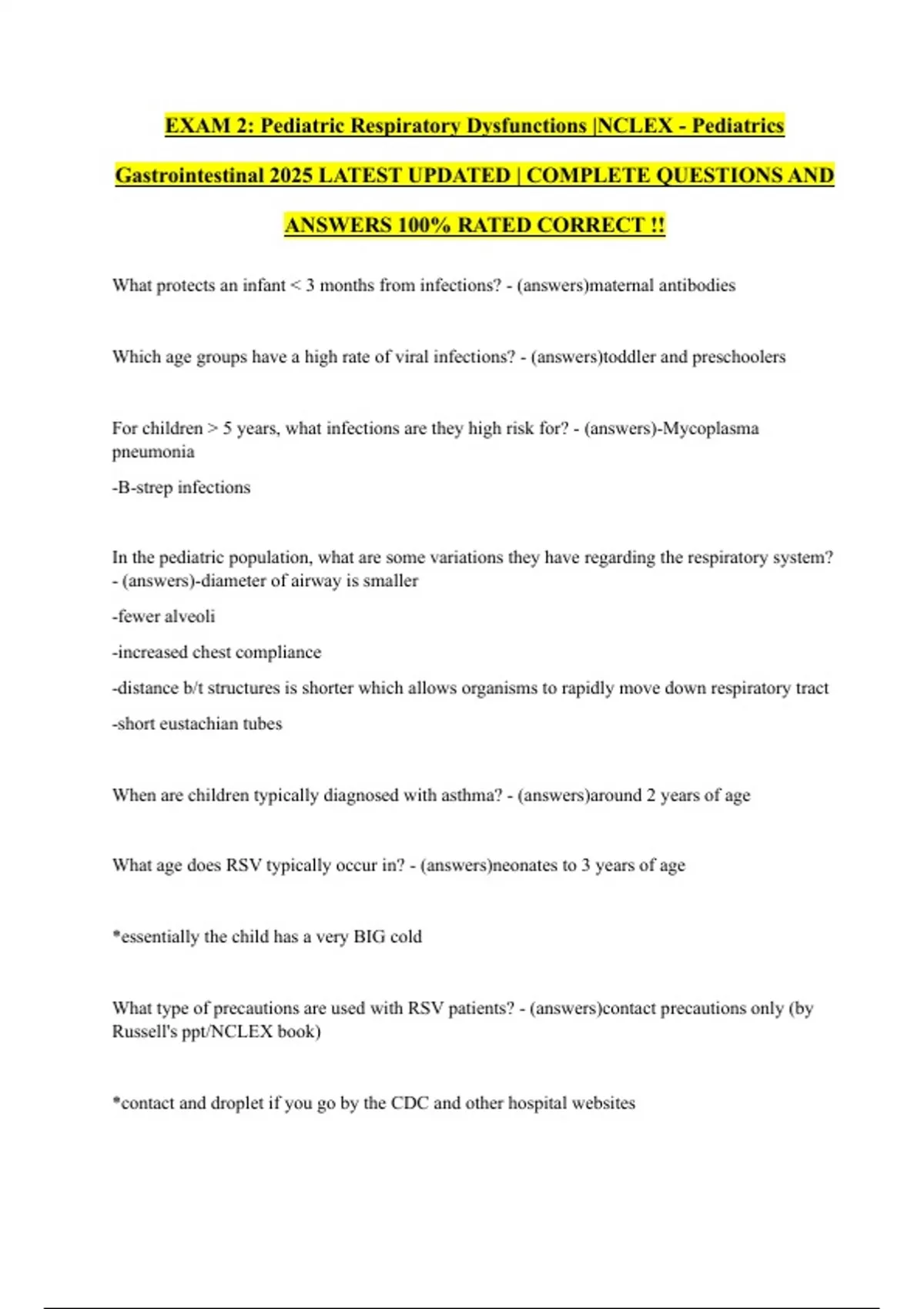EXAM 2: Pediatric Respiratory Dysfunctions |NCLEX - Pediatrics ...
