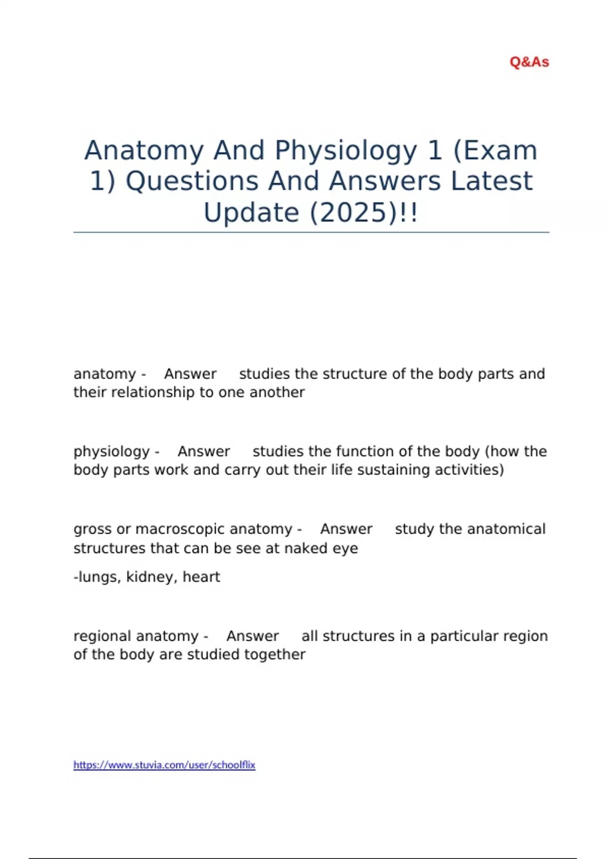 Anatomy And Physiology 1 (Exam 1) Questions And Answers Latest Update ...