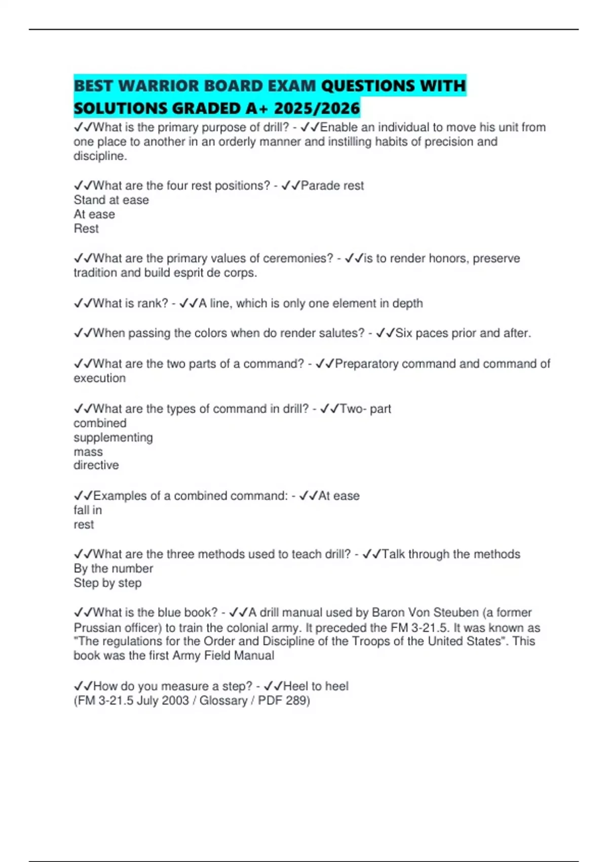 BEST WARRIOR BOARD EXAM QUESTIONS WITH SOLUTIONS GRADED A+ 2025/2026 ...