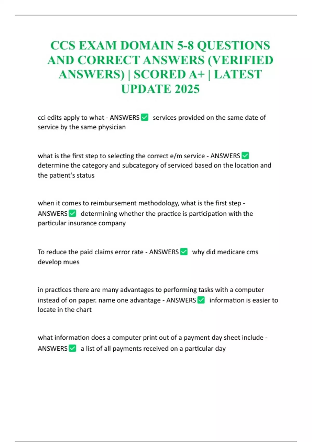 CCS EXAM DOMAIN 5-8 QUESTIONS AND CORRECT ANSWERS (VERIFIED ANSWERS ...