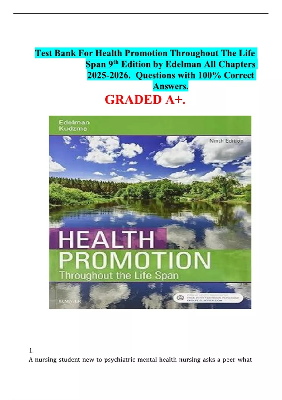 Test Bank For Health Promotion Throughout The Life Span 9th Edition by ...