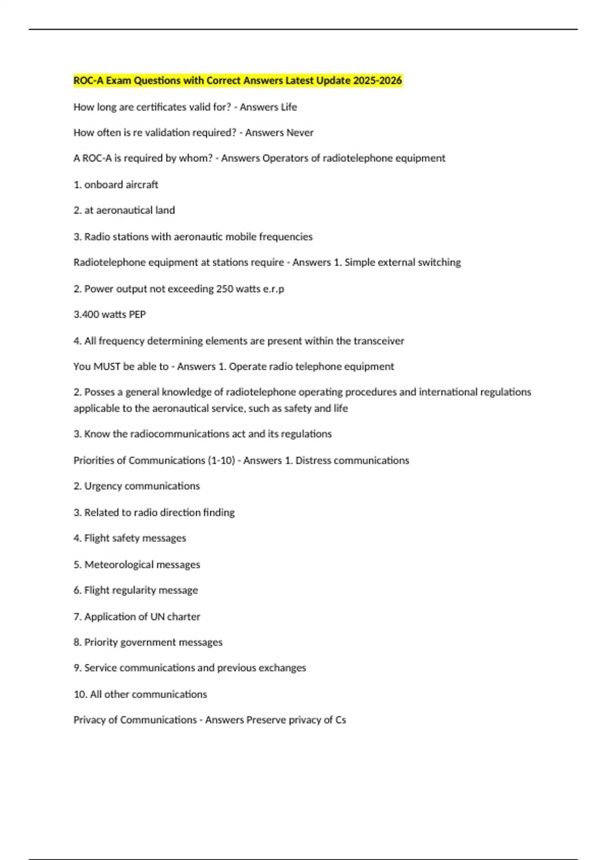 ROC-A Exam Questions with Correct Answers Latest Update - ROC-A - Stuvia US