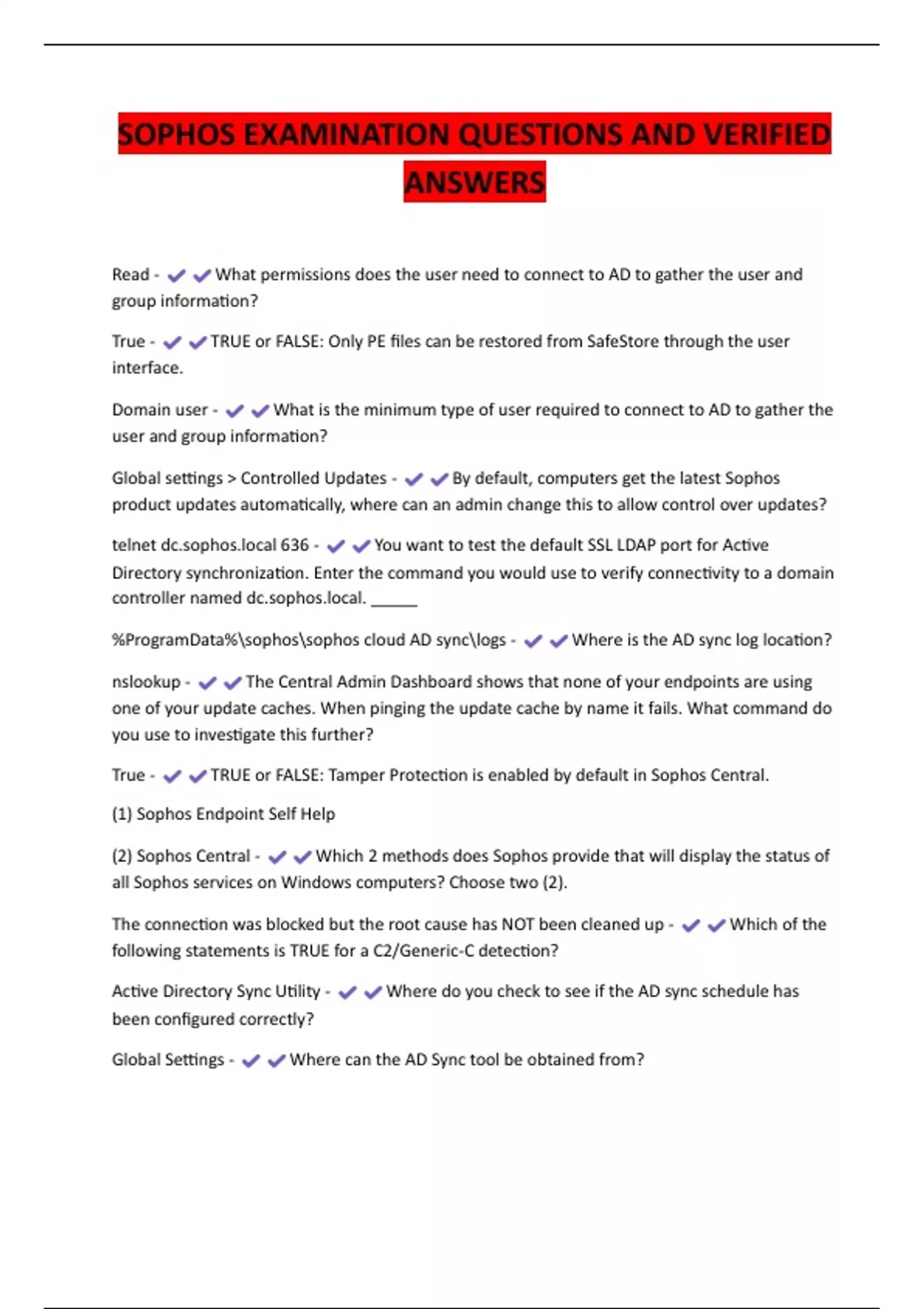 SOPHOS EXAMINATION QUESTIONS AND VERIFIED ANSWERS - SOPS - Stuvia US