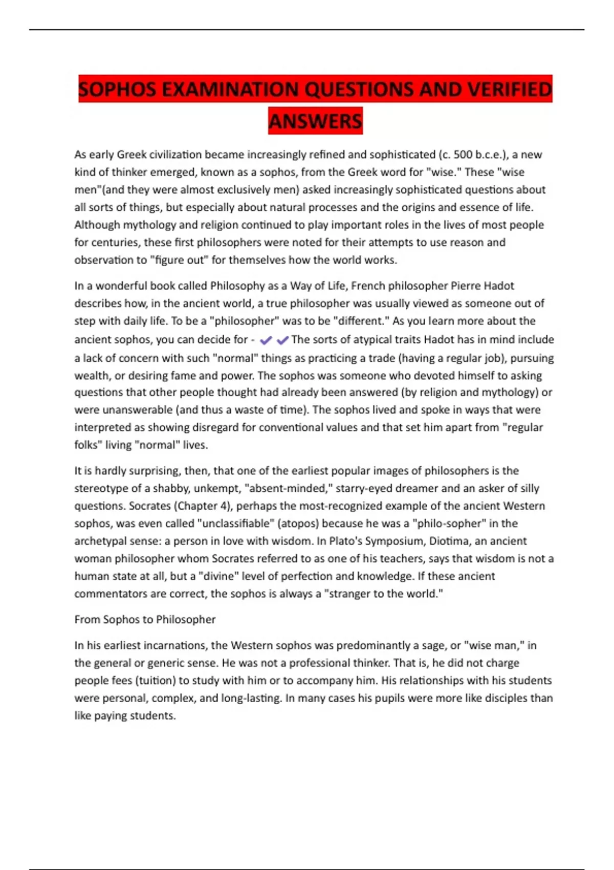 SOPHOS EXAMINATION QUESTIONS AND VERIFIED ANSWERS - SOPS - Stuvia US