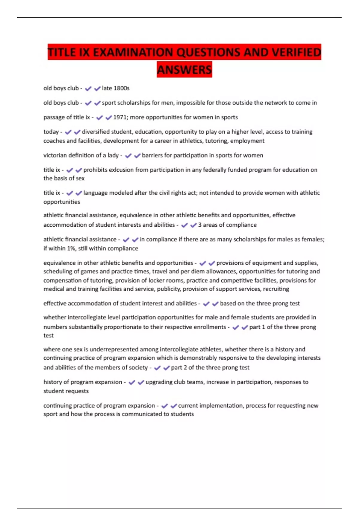 TITLE IX EXAMINATION QUESTIONS AND VERIFIED ANSWERS - TITLE IX - Stuvia US