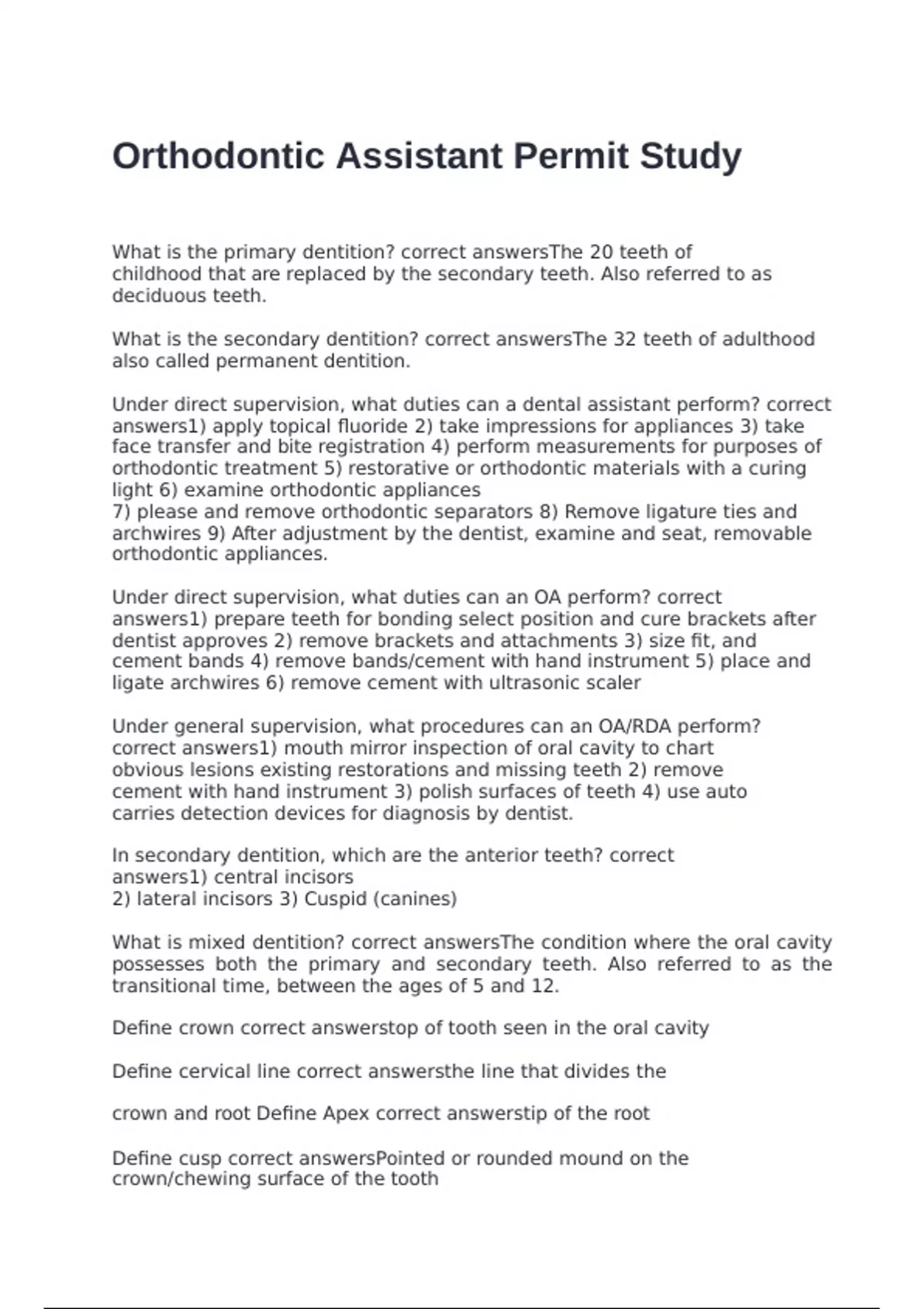 Orthodontic Assistant Permit exam with 100% correct answers 2025 ...