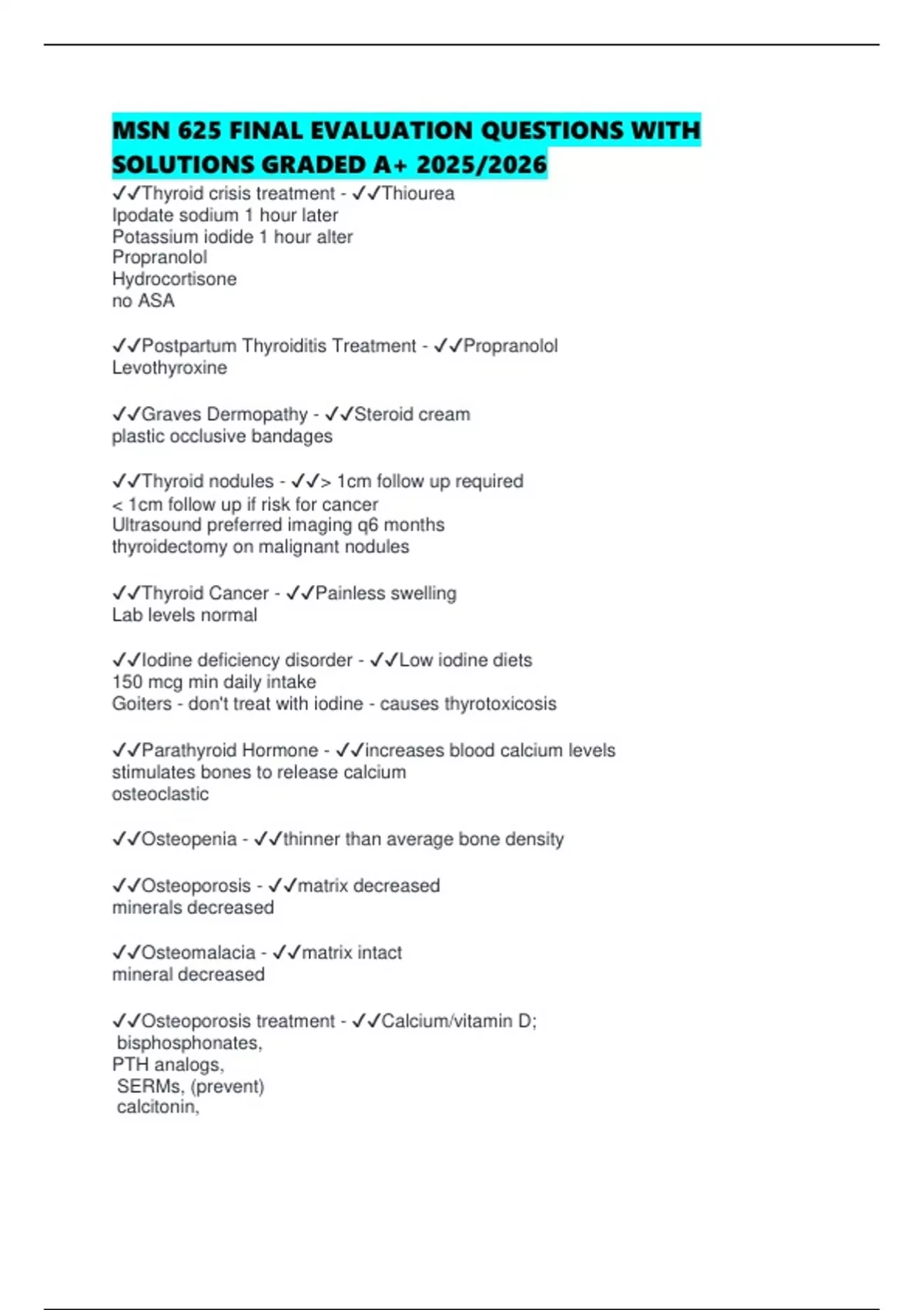 MSN 625 FINAL EVALUATION QUESTIONS WITH SOLUTIONS GRADED A+ 2025/2026 - MSN - Stuvia US