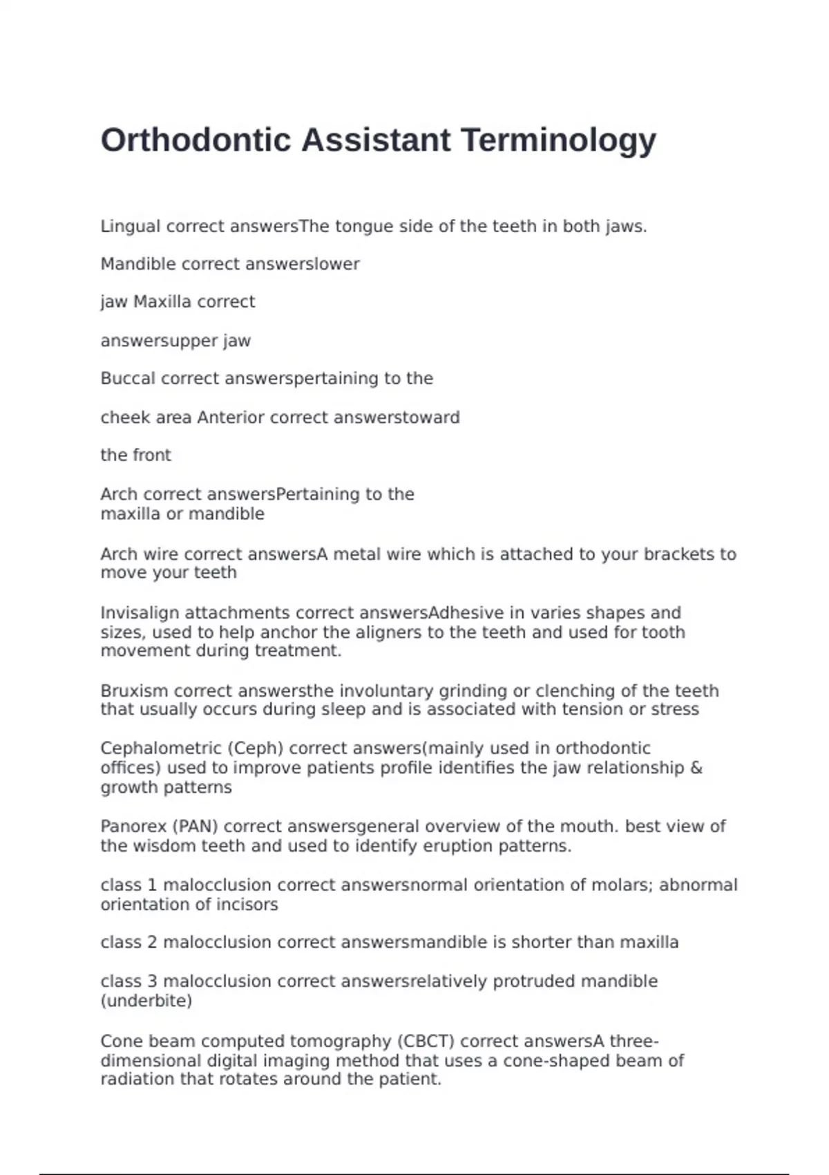 Orthodontic Assistant Terminology exam with 100% correct answers 2025 ...
