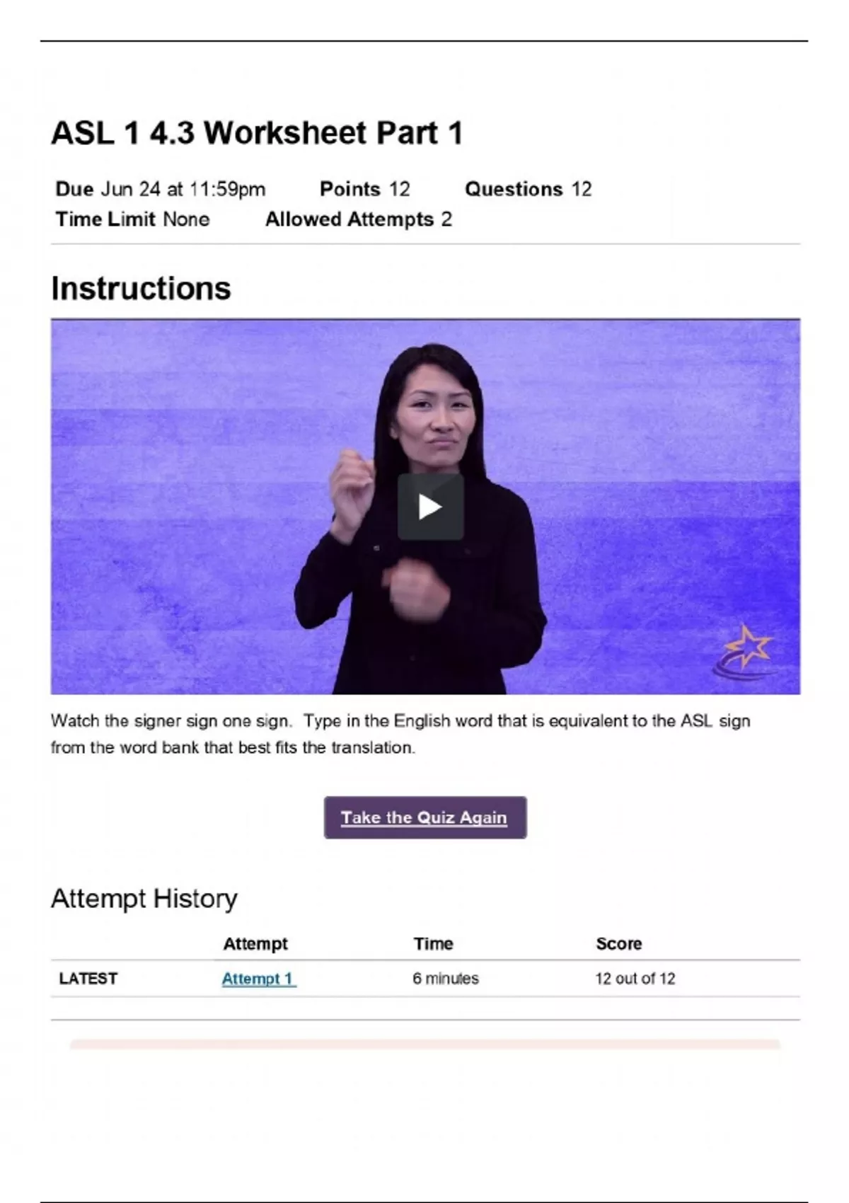 ASL 1 4.3 Worksheet Part 1 Questions and Answers|2025 Update|100% Correct. - ASL 1 - Stuvia UK