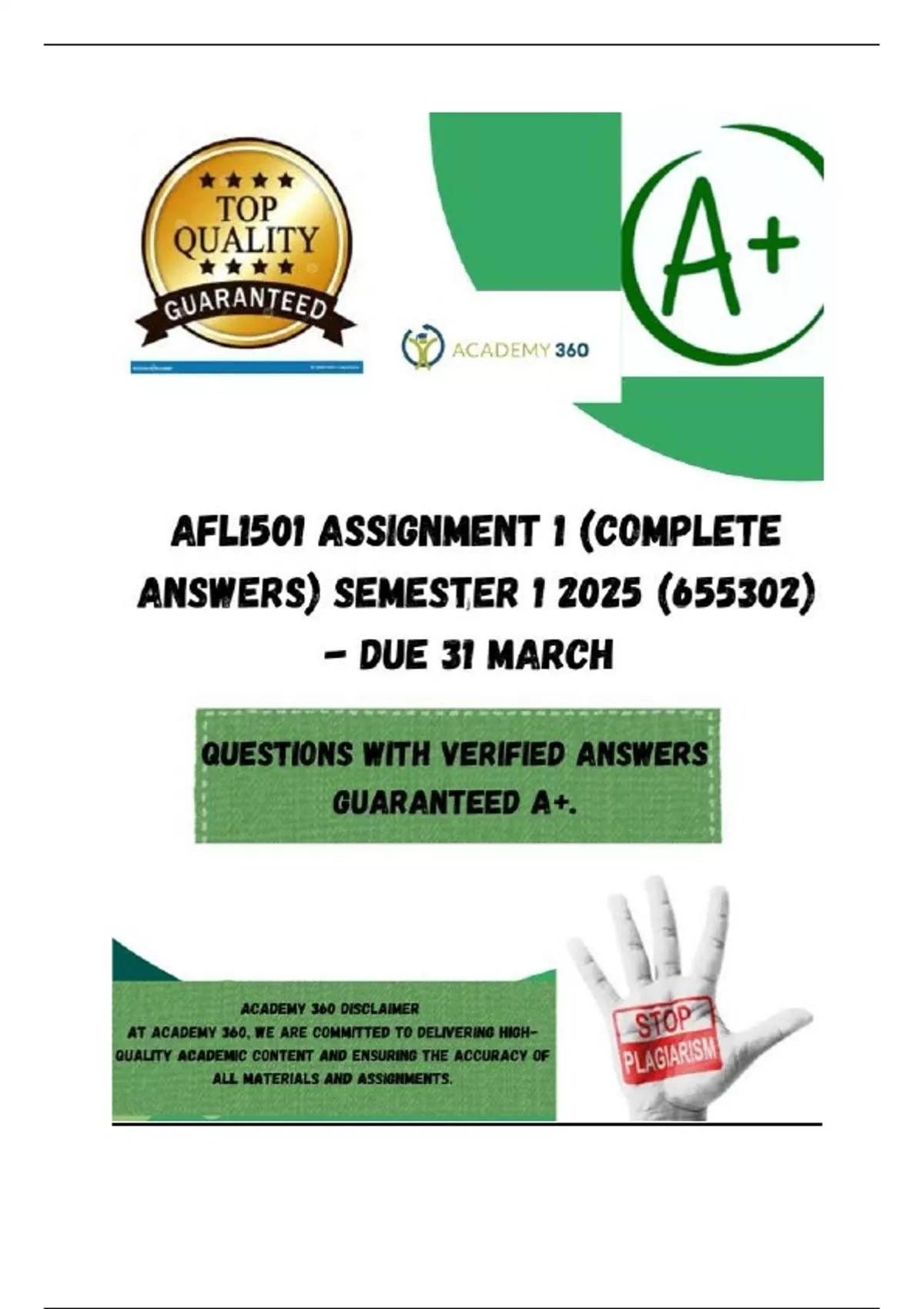 AFL1501 Assignment 1 (COMPLETE ANSWERS) Semester 1 2025 (655302) - DUE ...