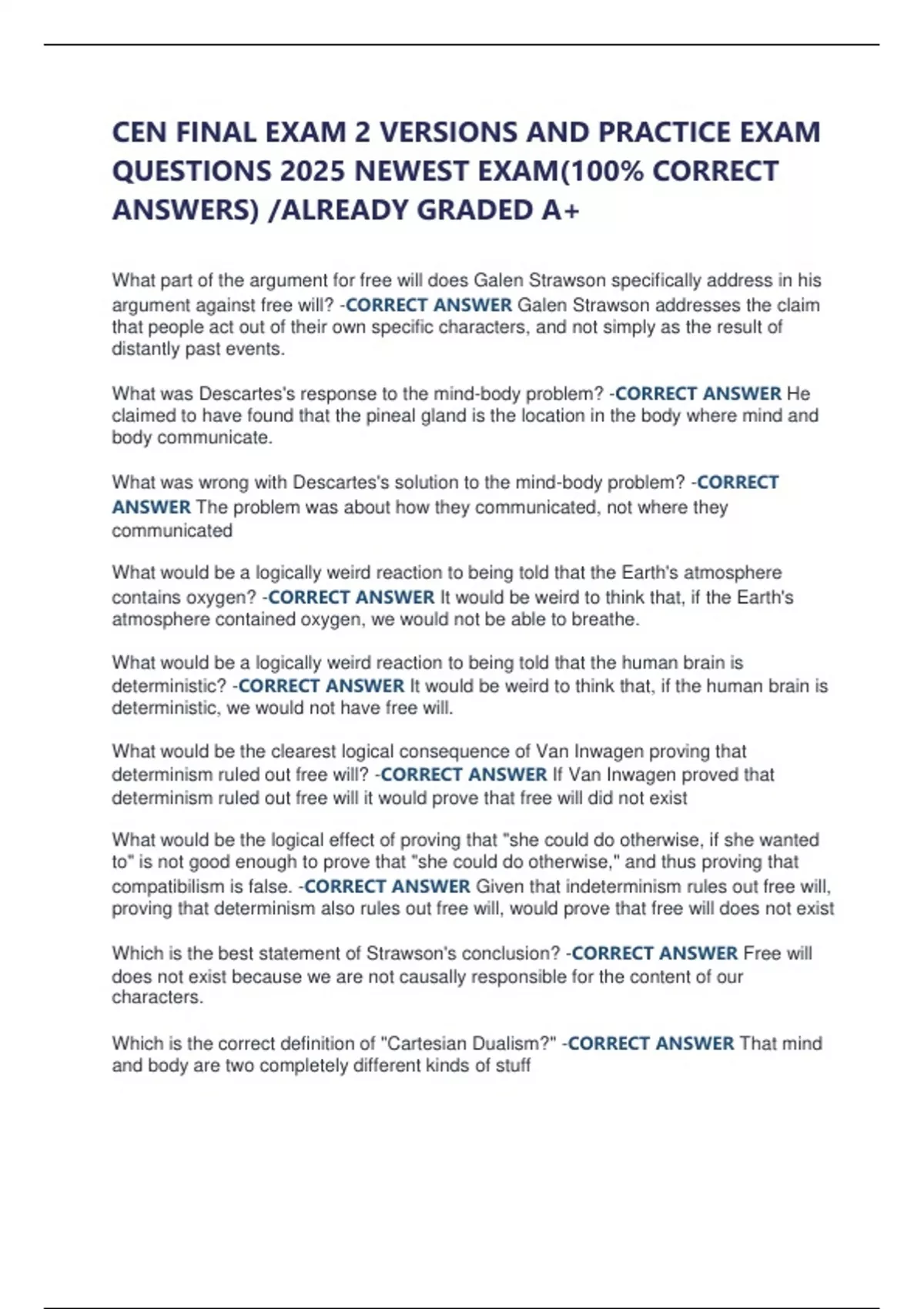 CEN FINAL EXAM - Stuvia US