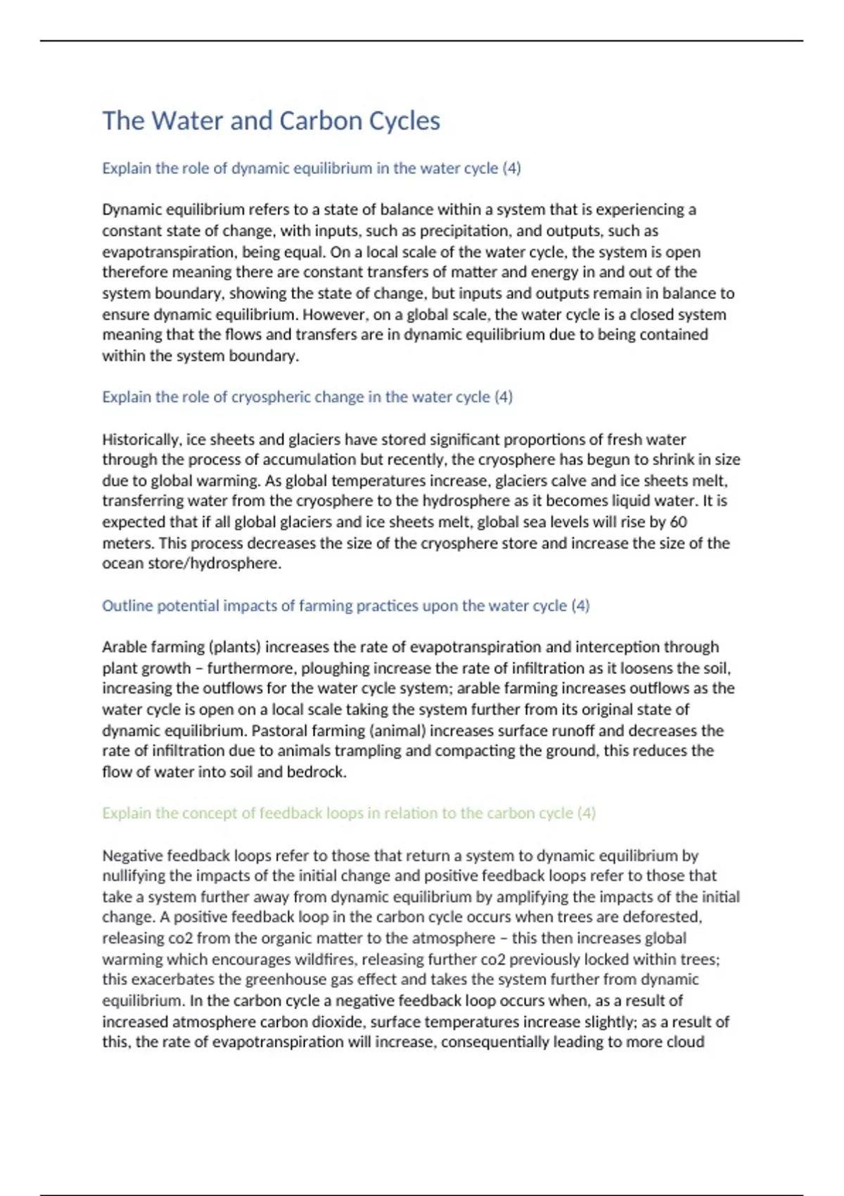 Summary Geography 4 markers - Unit 1 GEOG1 - Physical and Human ...